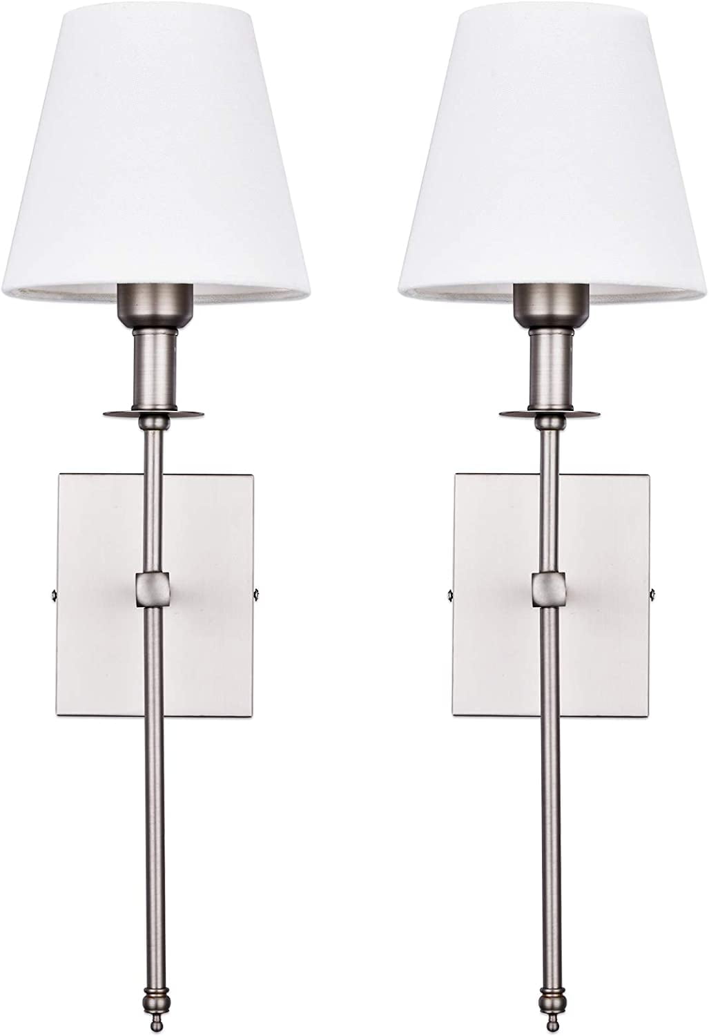 Ileading Slim Wall Sconces Set of 2 White Fabric Shade Wall Sconce ...