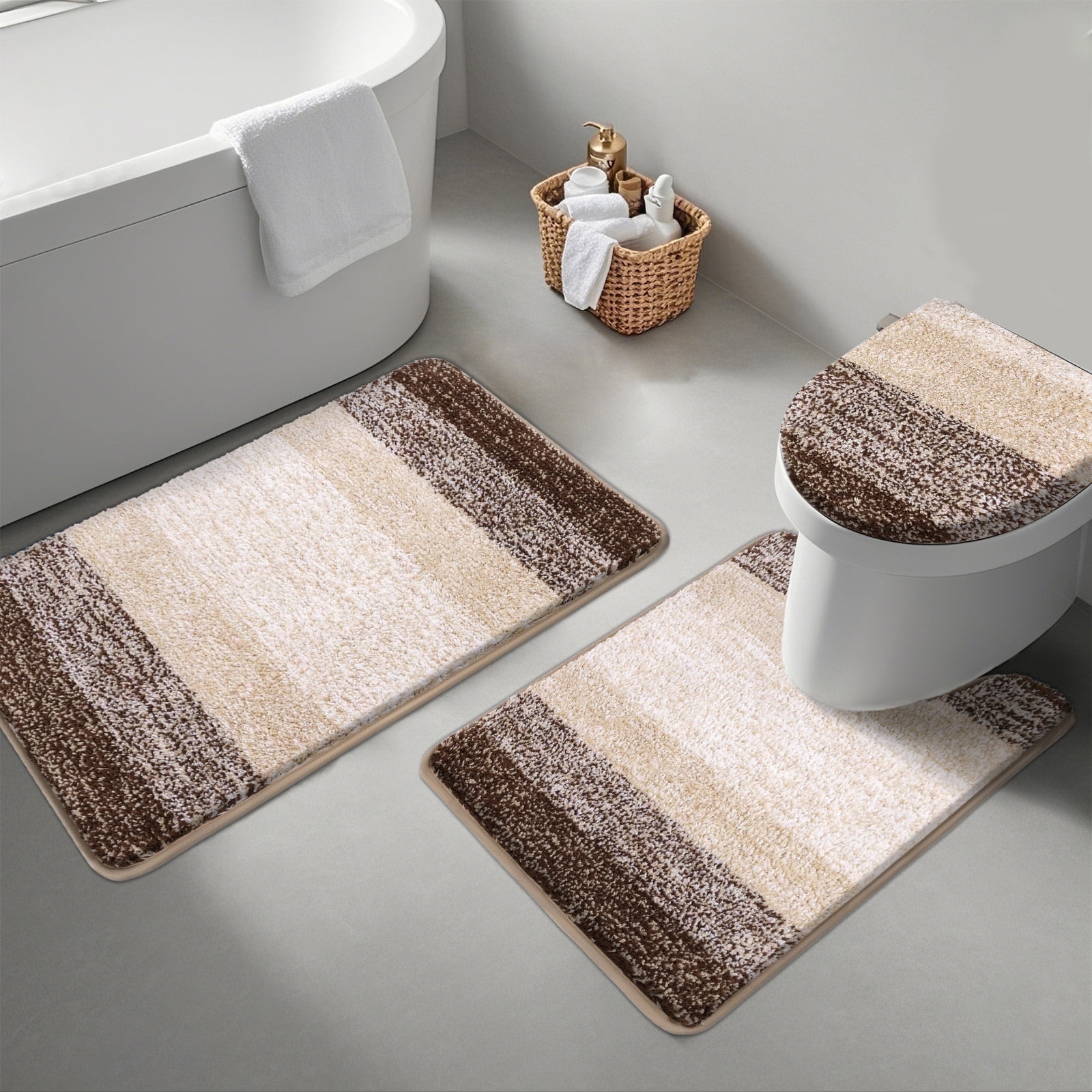 Ileading Traditional Bath Rug Set 3 Piece Microfiber Washable Bathroom ...
