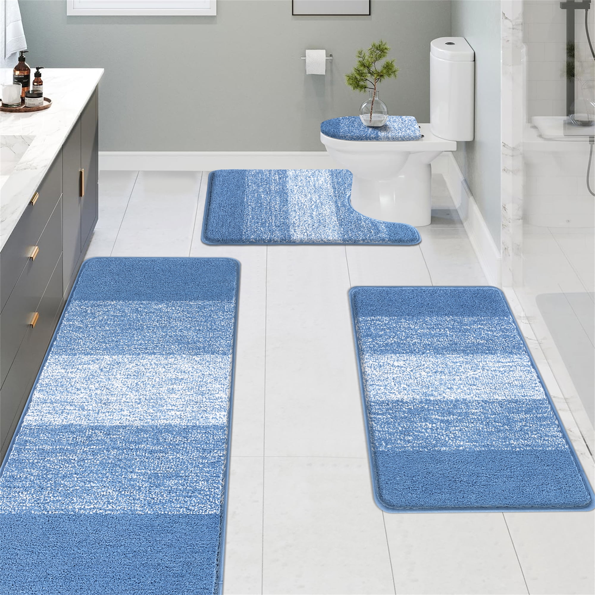 Ileading Plush 4 Piece Non-Slip Bath Mat Bathroom Rug Set, Machine ...