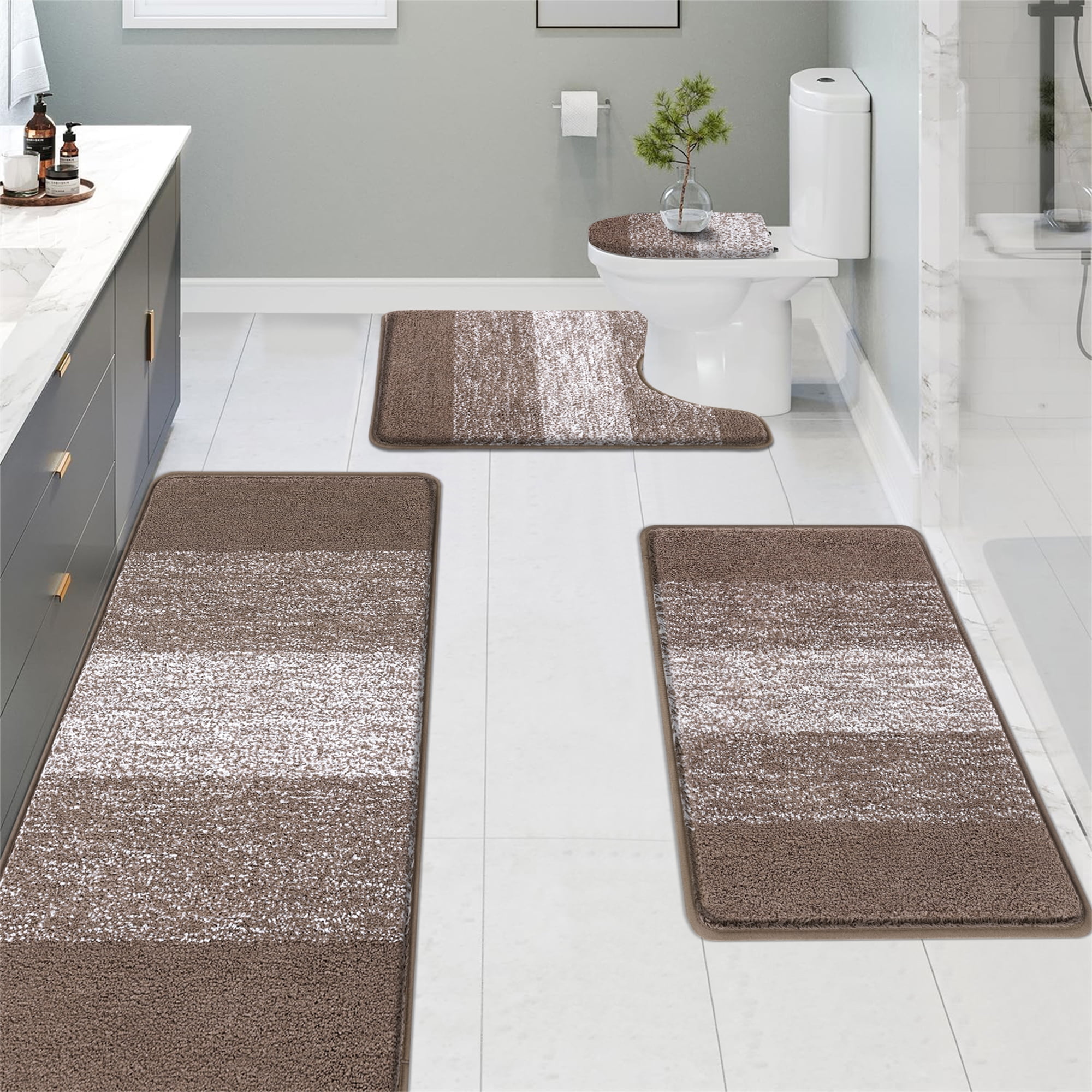 Ileading Oversize 4-Piece Soft Non-Slip Bath Mat Set, Microfiber ...