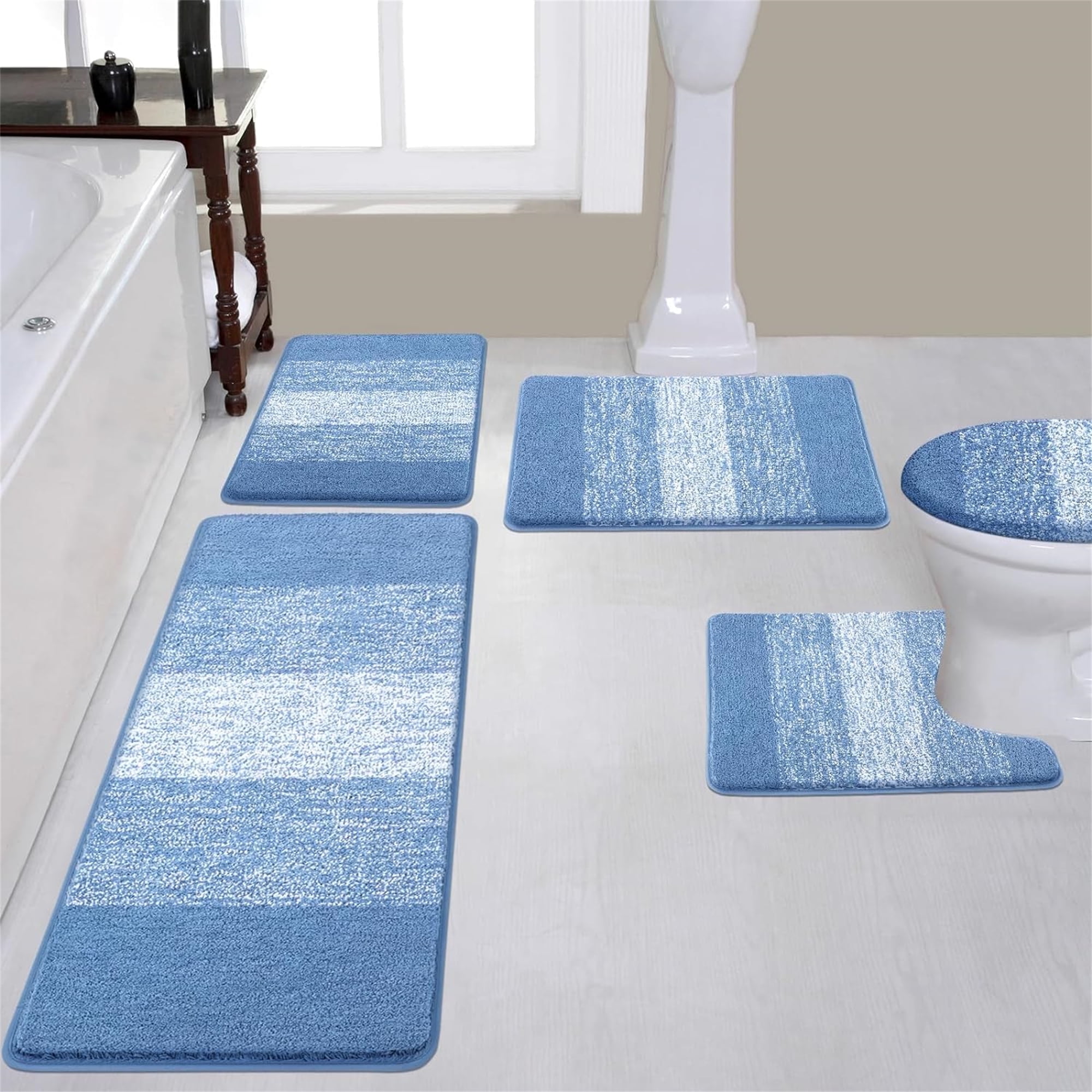 Ileading Traditional 5 Piece Large Size Microfiber Washable Bathroom ...