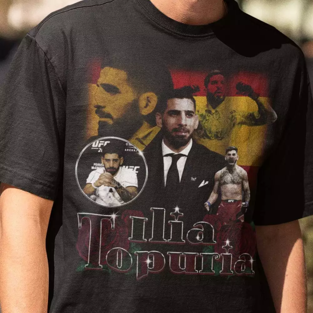 Ilia Topuria El Matador MMA Vintage 90s Retro Graphic Collage T-Shirt ...