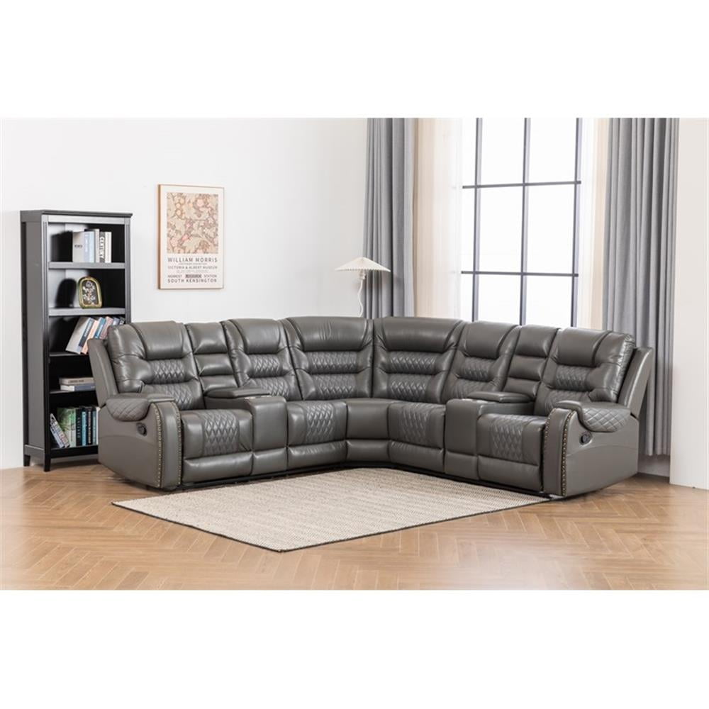Ilia Two Tone Faux Leather Power Reclining Sectional with Console & Cup ...