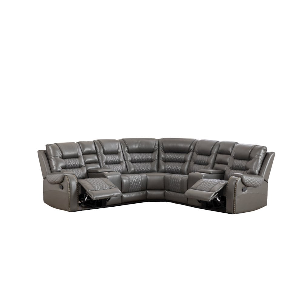 Ilia Two Tone Faux Leather Power Reclining Sectional with Console & Cup ...