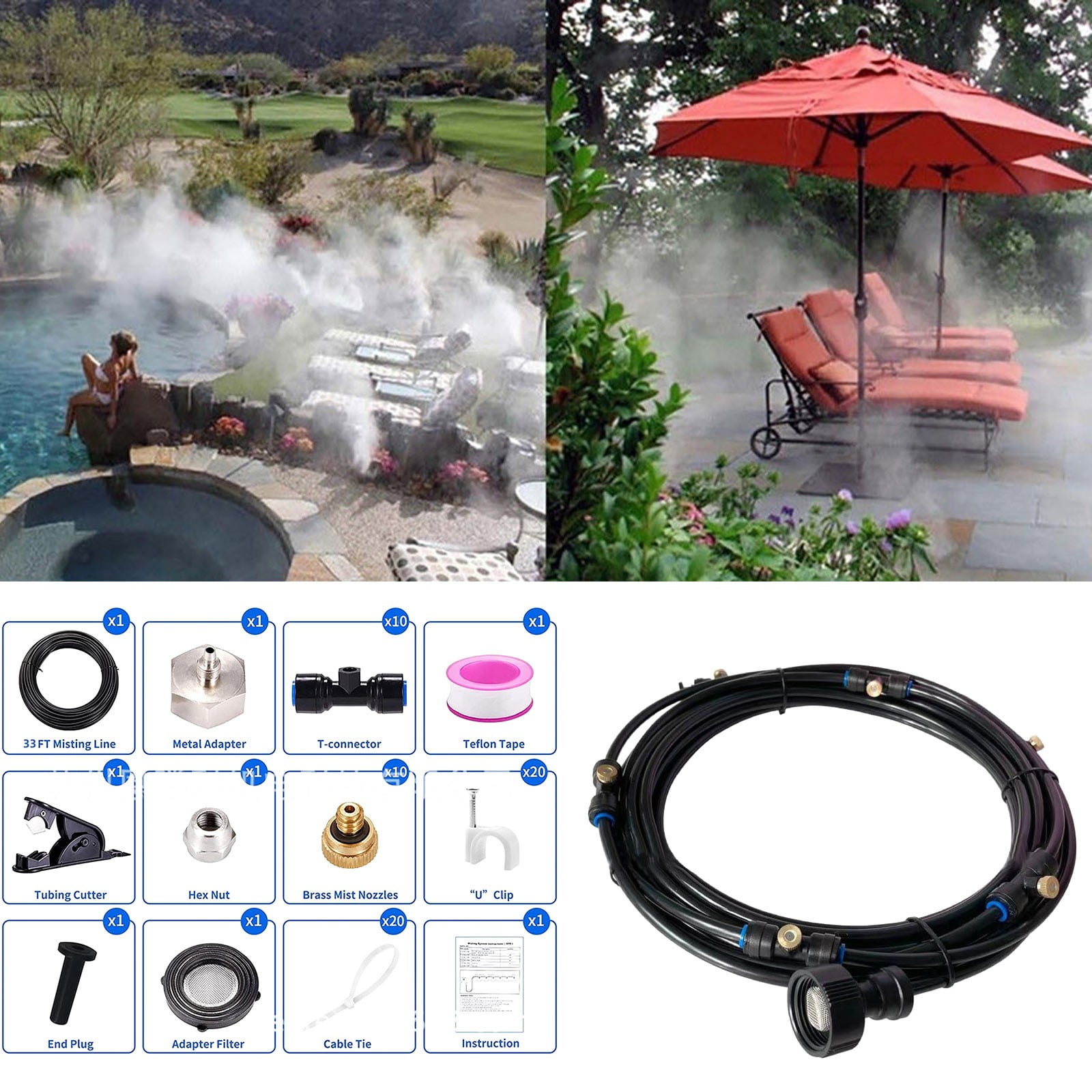 Iliya 10M Outdoor Fan Misting Kit | 10 Brass Nozzles & 10M Spray Tube ...