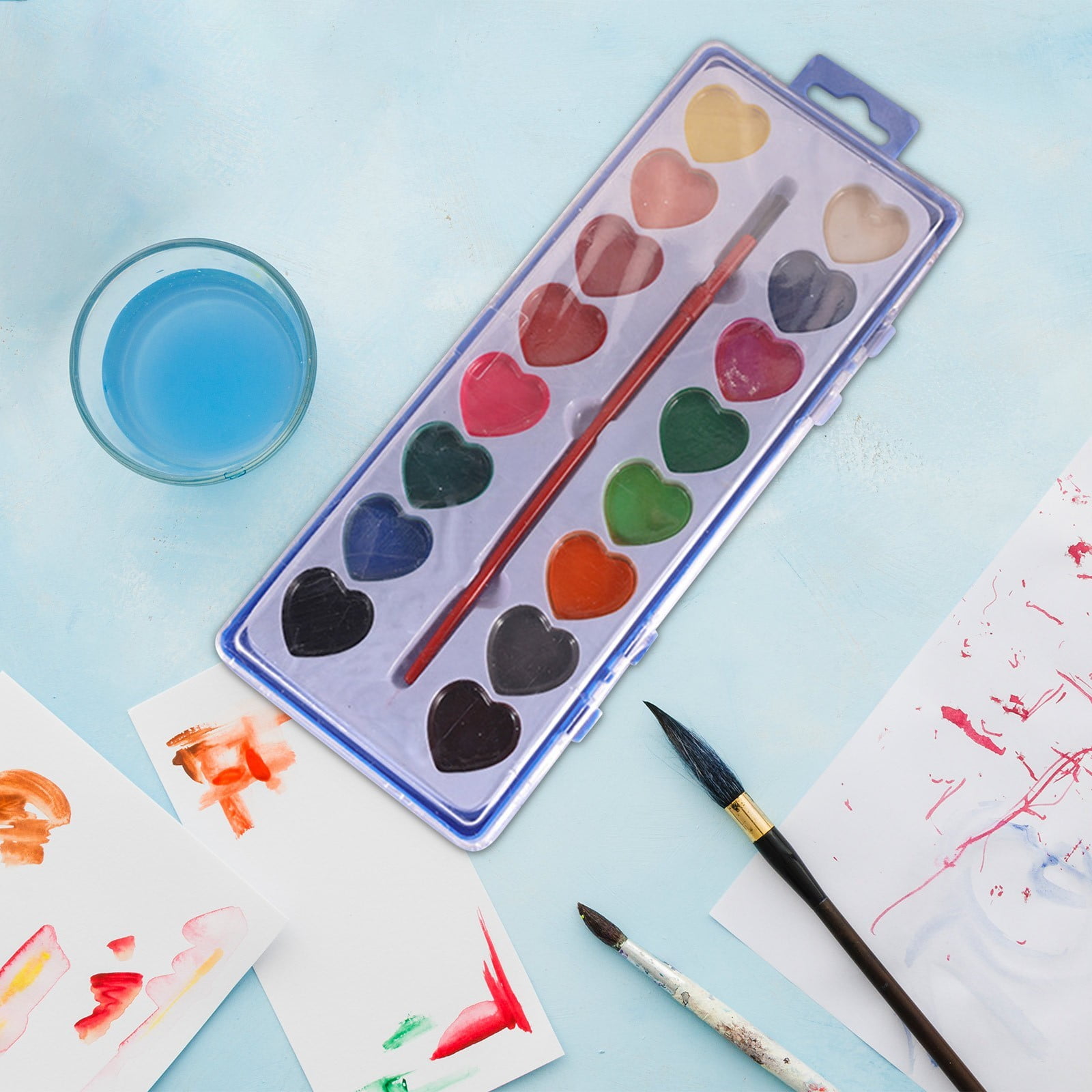 Iliya Heart-Shaped 16-Color Watercolor Painting Set with Brush - Solid ...