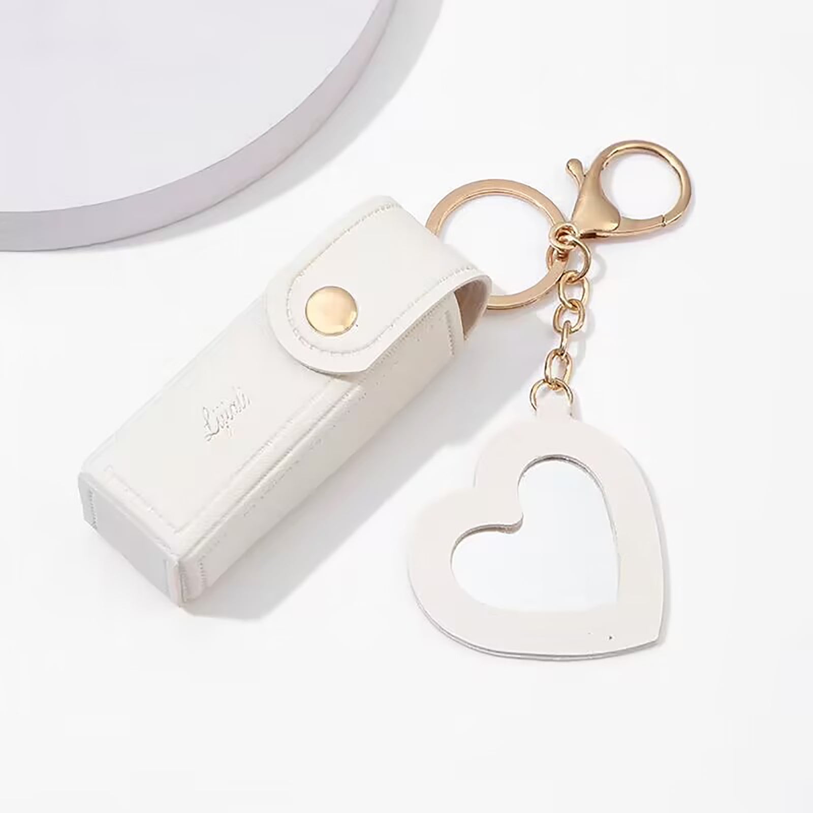 Iliya Heart-Shaped Mirror Lipstick Storage Box with Keychain - Mini ...