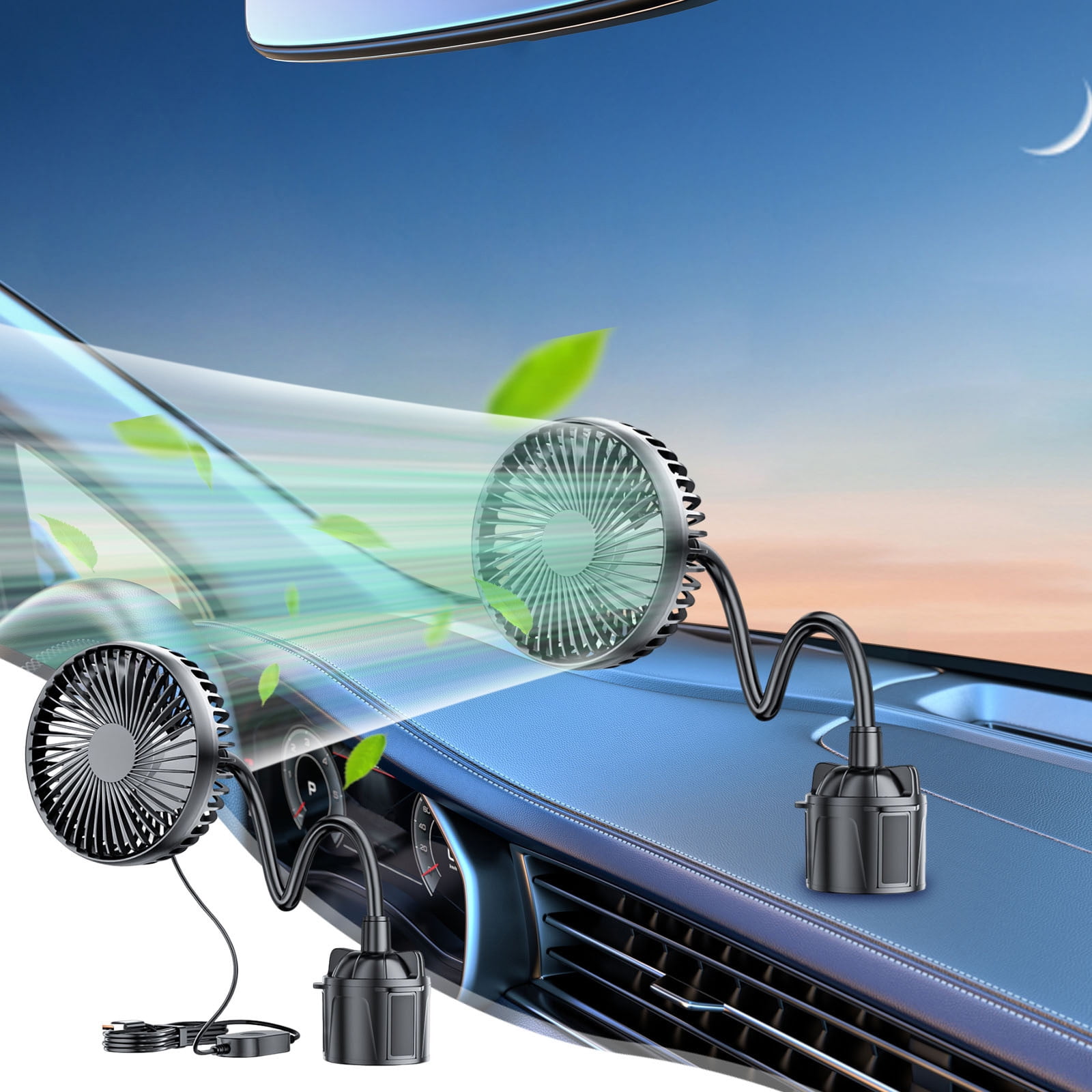 Iliya USB Car Fan, 3-Speed Portable Fan, Adjustable Gooseneck, 360 ...