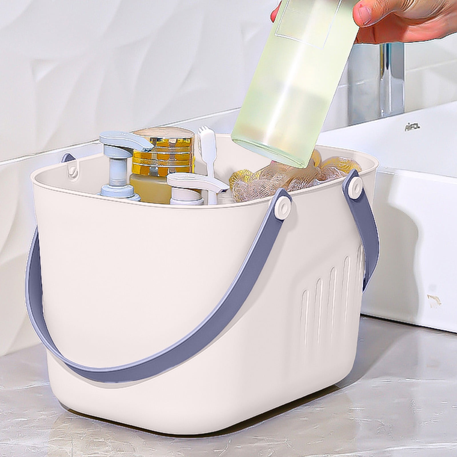 Iliya White Plastic Bath Basket, Color Block Handle Design, Large ...