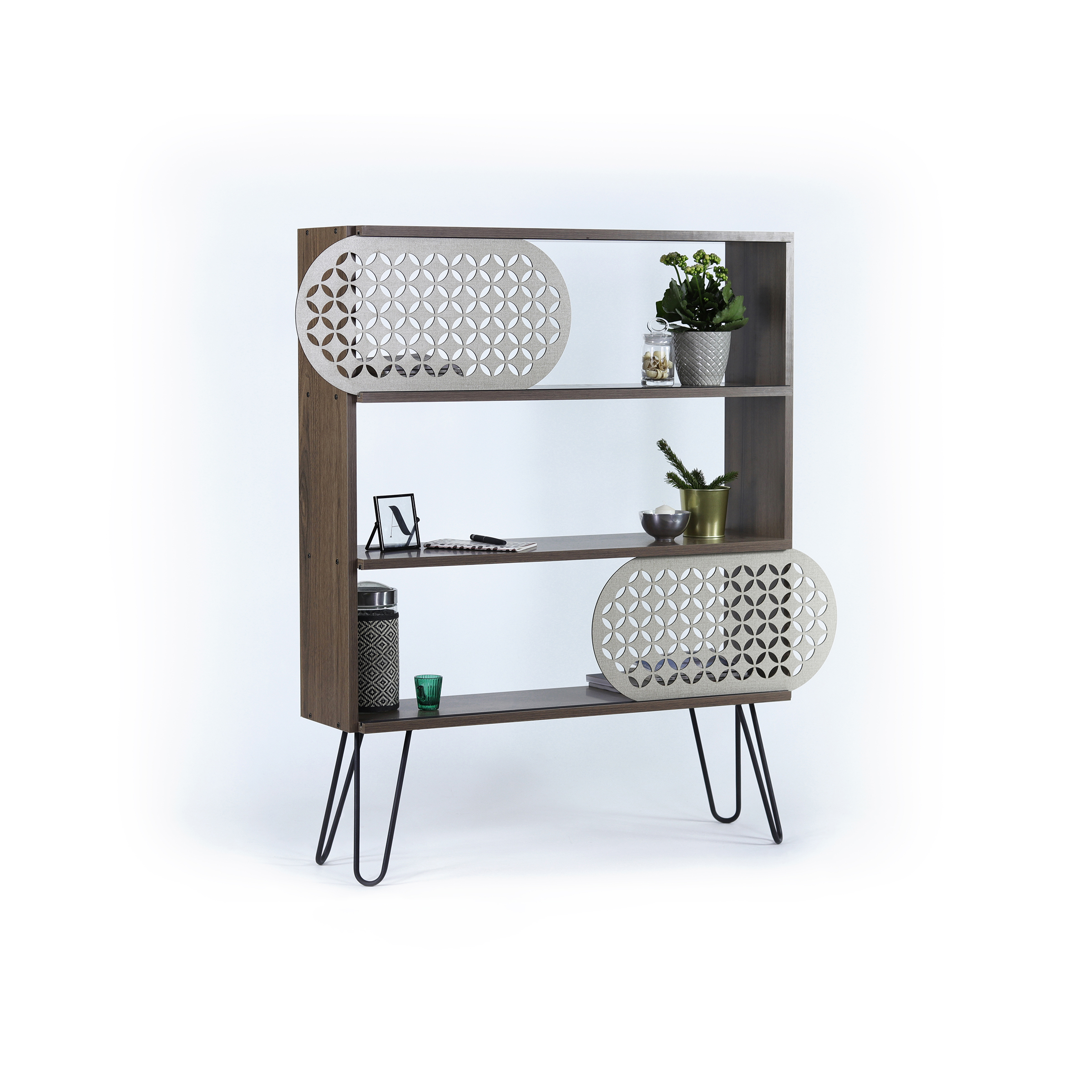 Illa 3 Tier Modern Bookshelf, Small Spaces, Office Furniture, Walnut ...