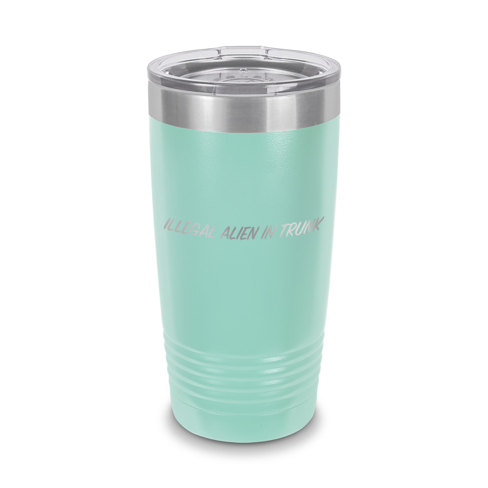 Illegal Alien in Trunk Tumbler 20 oz - Laser Engraved w/ Clear Lid ...