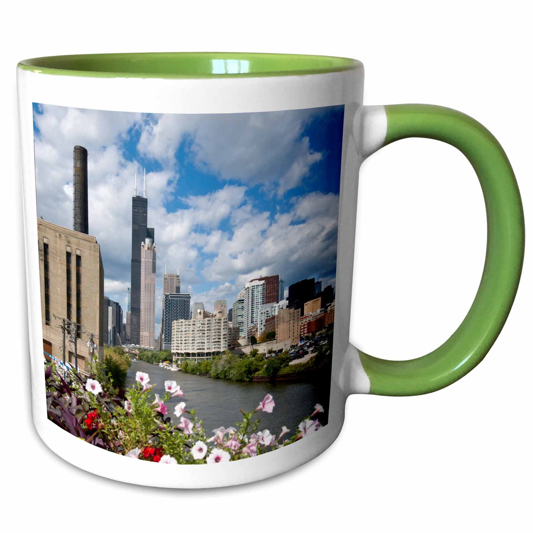 3drose, Illinois, Chicago Skyline and River Looking North, 11oz Two ...