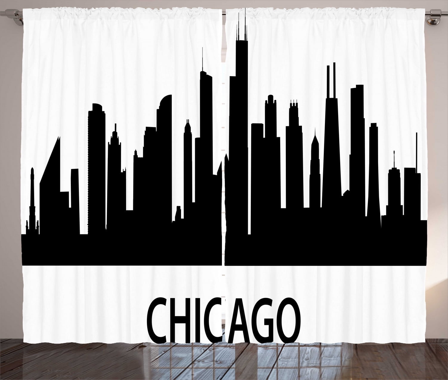 Illinois Curtains 2 Panels Set, Chicago City Silhouette with ...