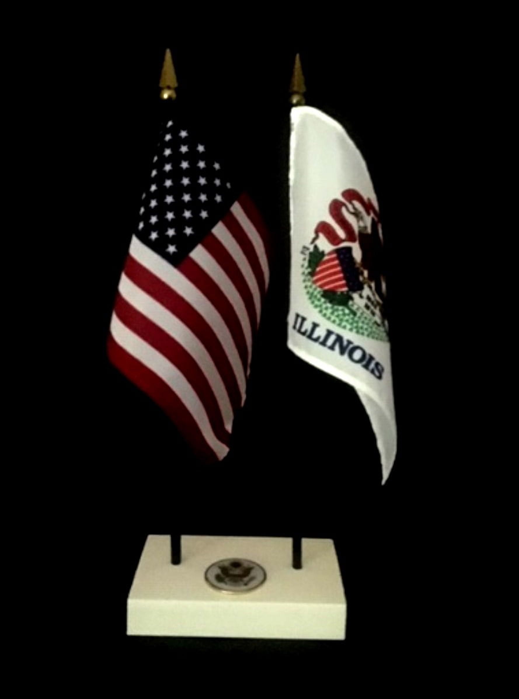 Illinois Executive Desk Set; Two 4x6 Inch Flags, White Base with US ...
