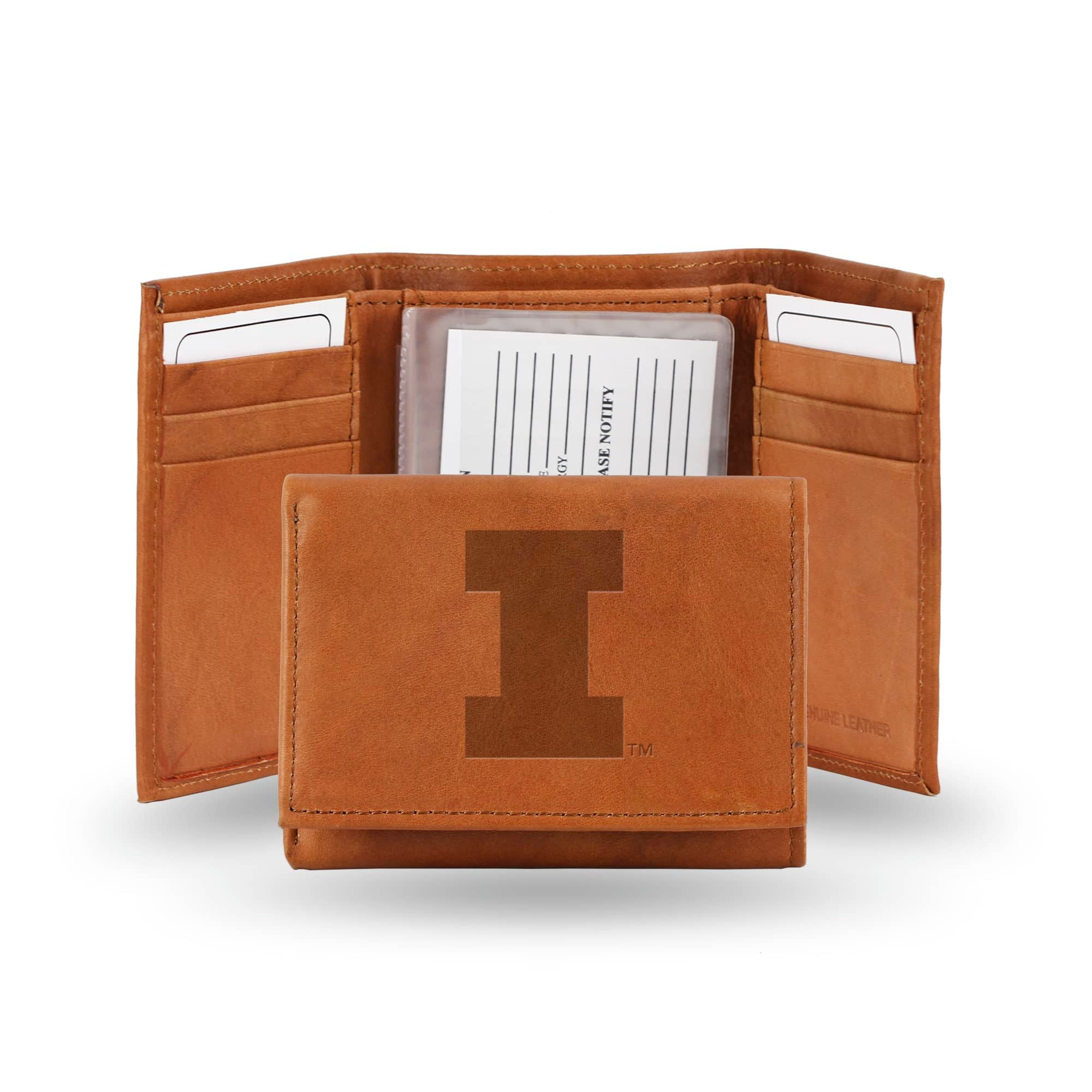 Illinois Fighting Illini Team Logo Embossed Brown Leather Trifold ...