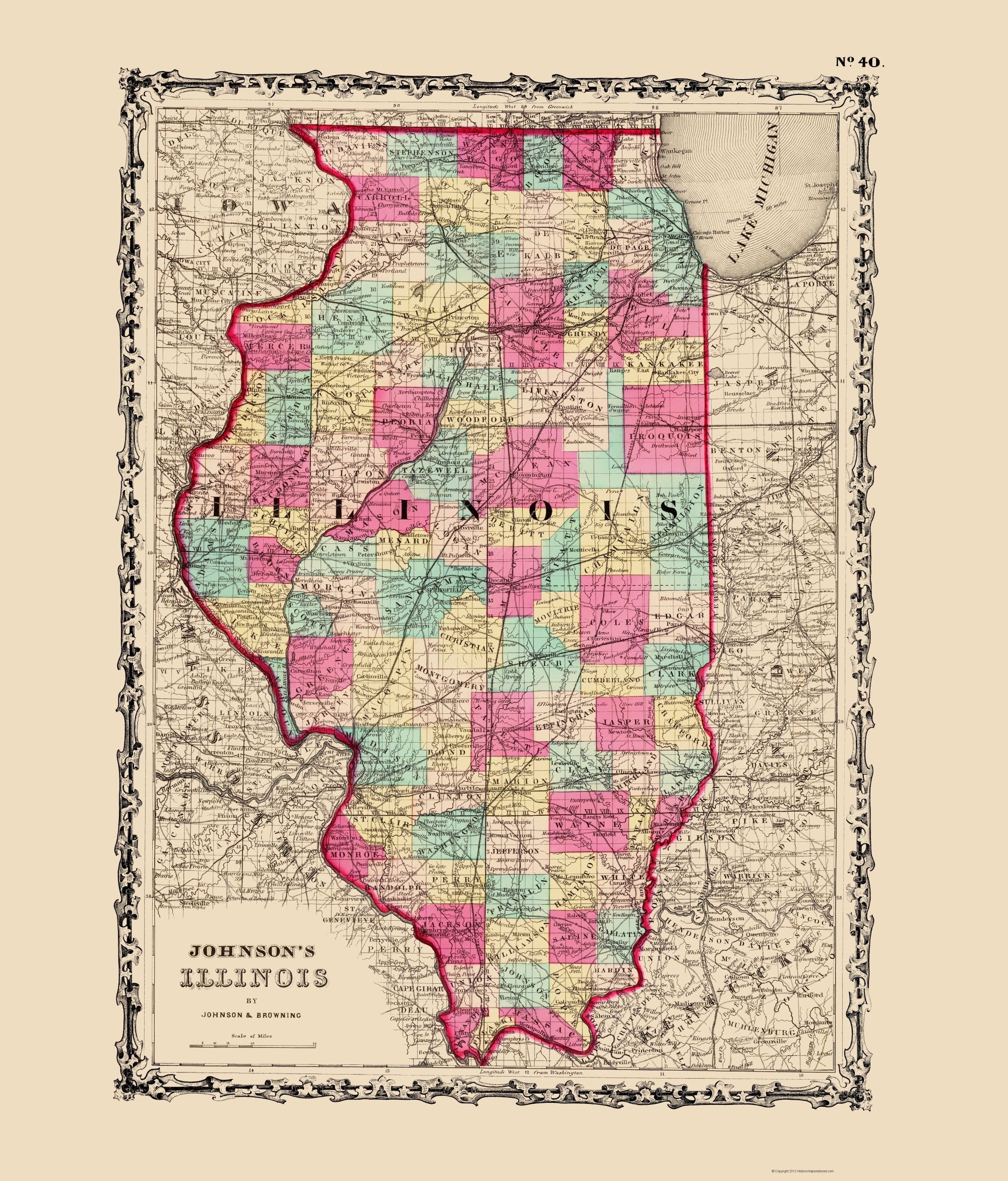 Historic State Map - Illinois - Johnson 1860 - 23 x 26.92 - Vintage ...