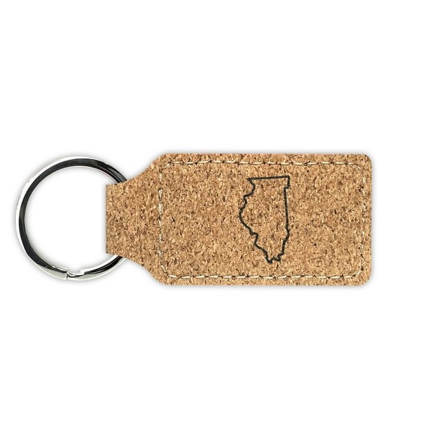 Illinois Outline Keychain Leatherette Rectangle - Laser Engraved - Many ...
