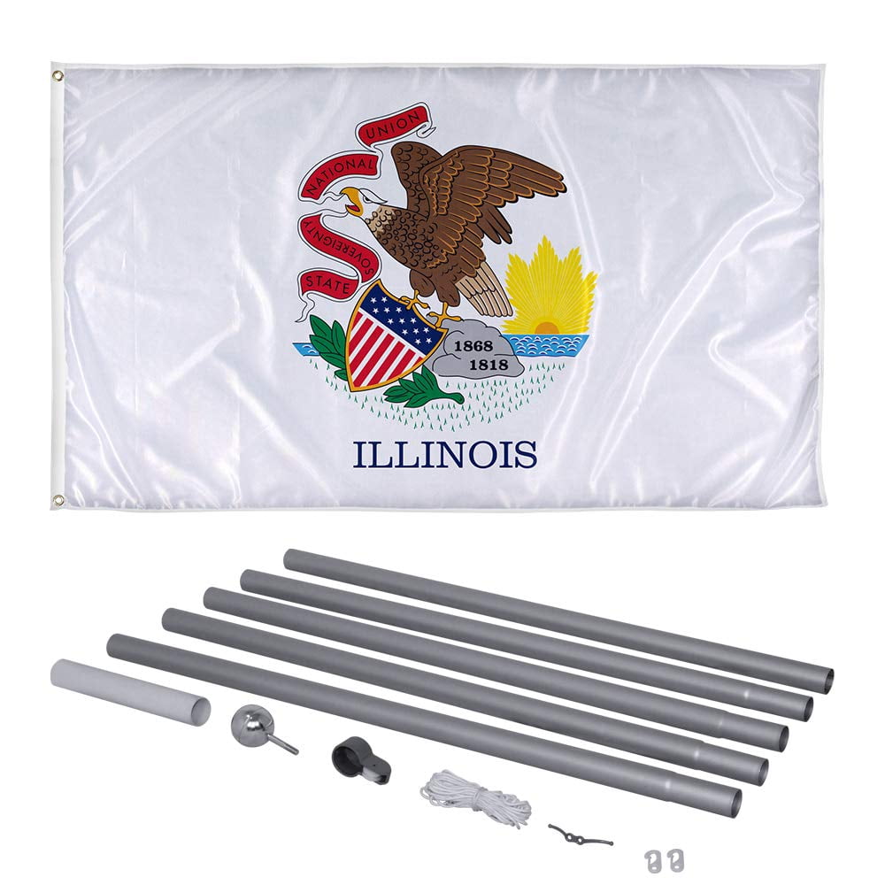 Illinois State Flag and 20ft Flagpole with PVC Ground Insert Included ...