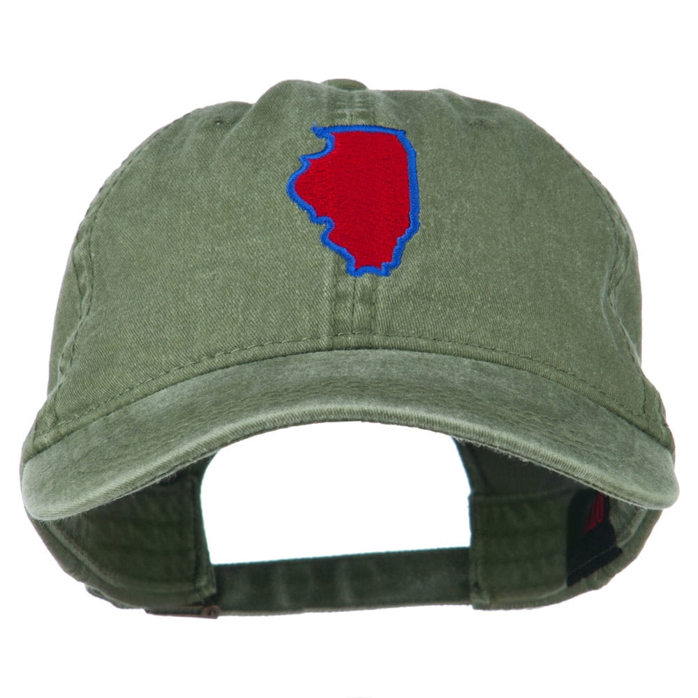 Illinois State Map Embroidered Washed Cotton Cap - Olive Green OSFM ...