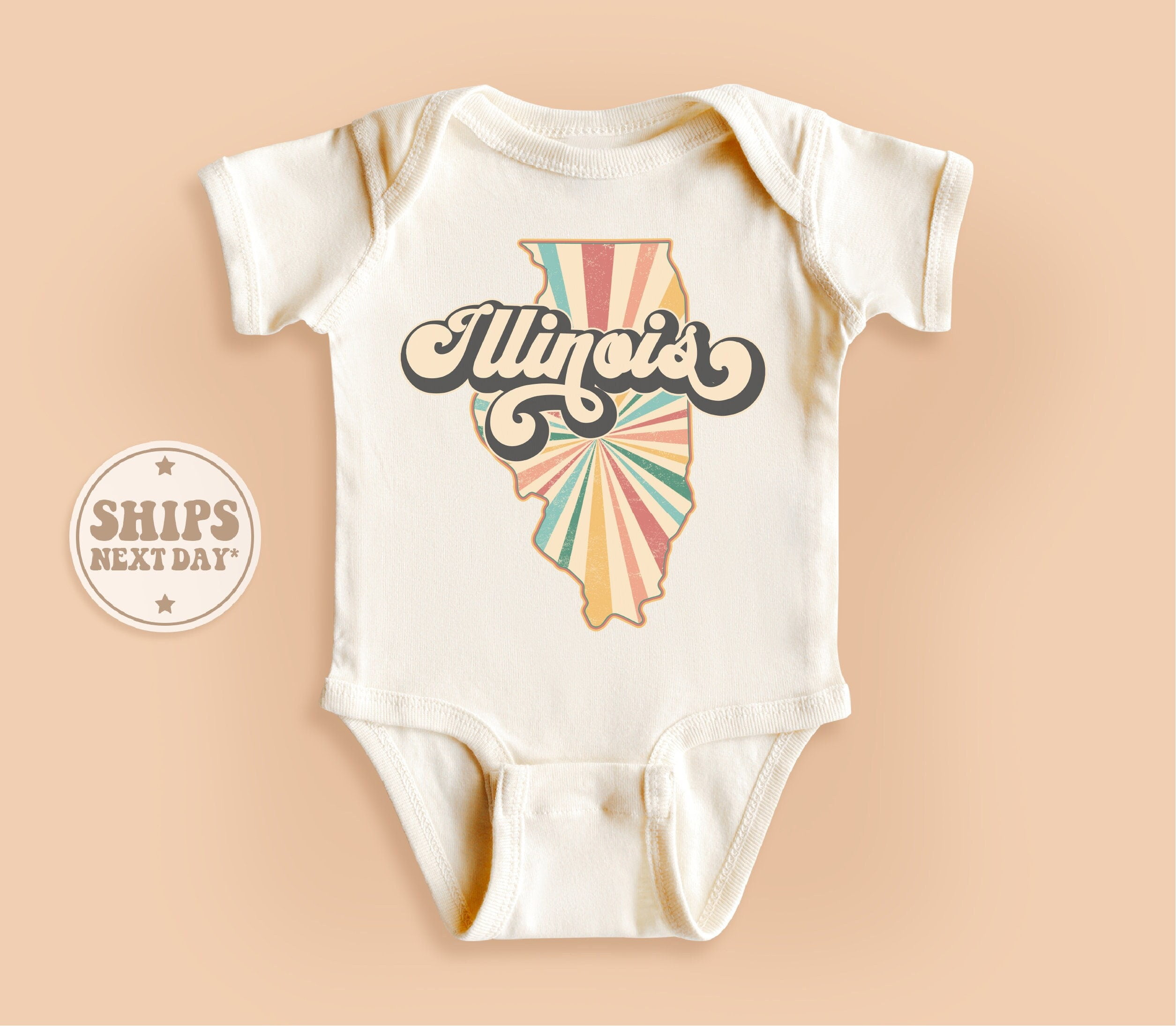 Illinois State Onesie, Vintage Natural Baby Onesie, Illinois Map Baby ...