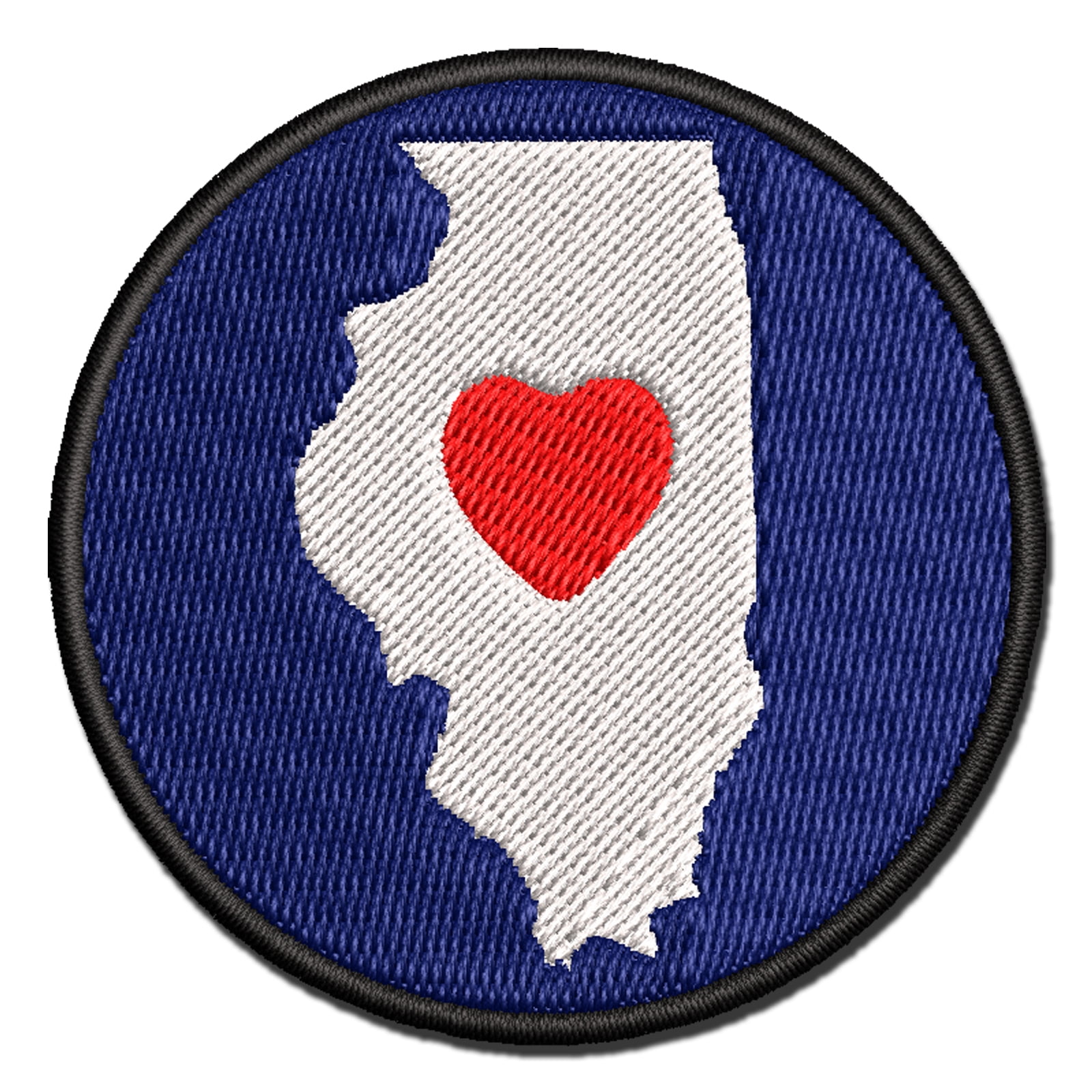 Illinois State with Heart Applique Multi-Color Embroidered Iron-On ...