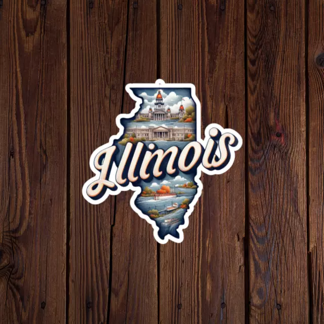 Illinois Sticker American Flag State Outline Novelty Laptop Car Sticker ...