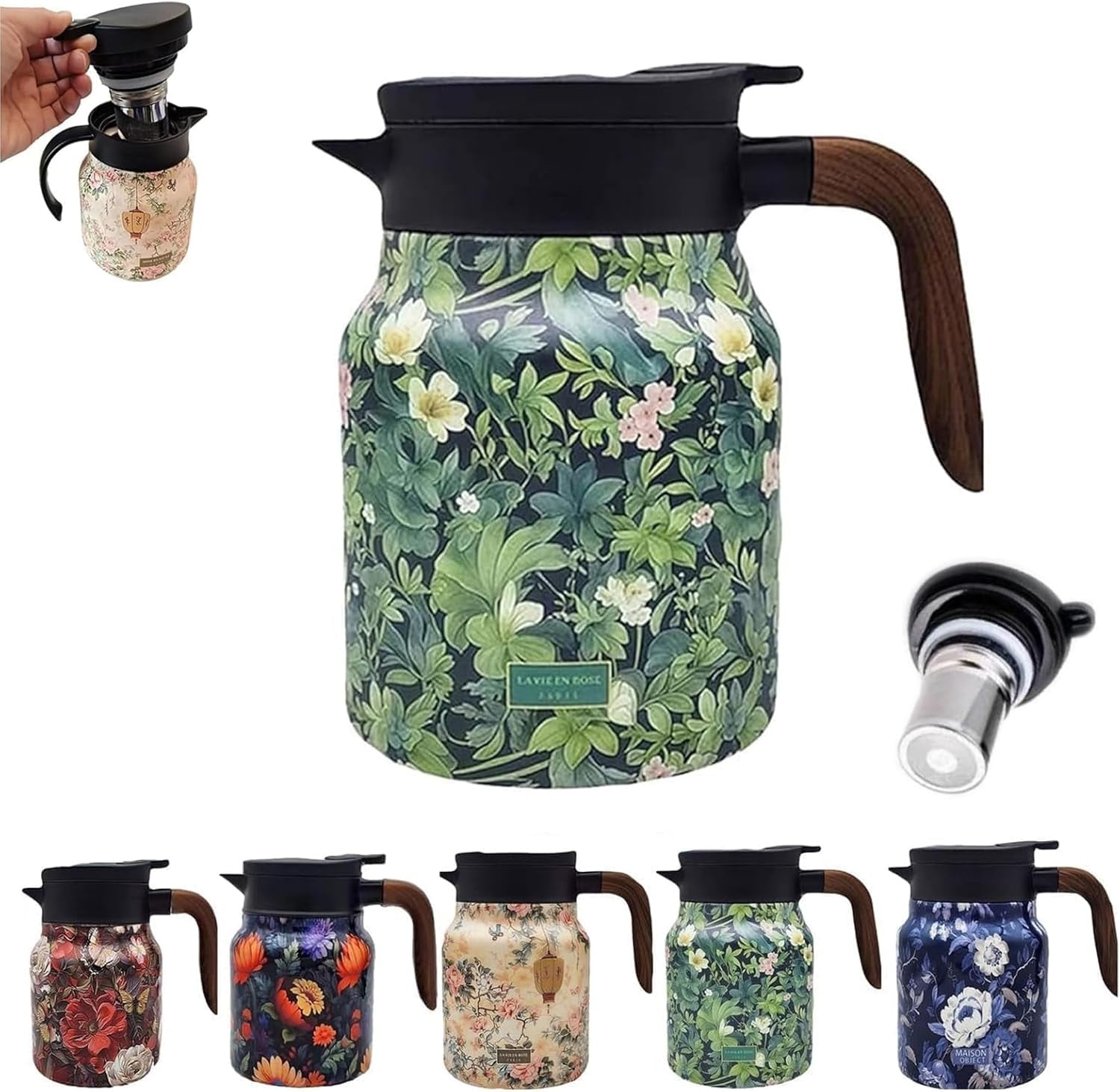 Illuminate Tea Pot,Insulated Tea Pot with Infuser,Vintage Floral ...