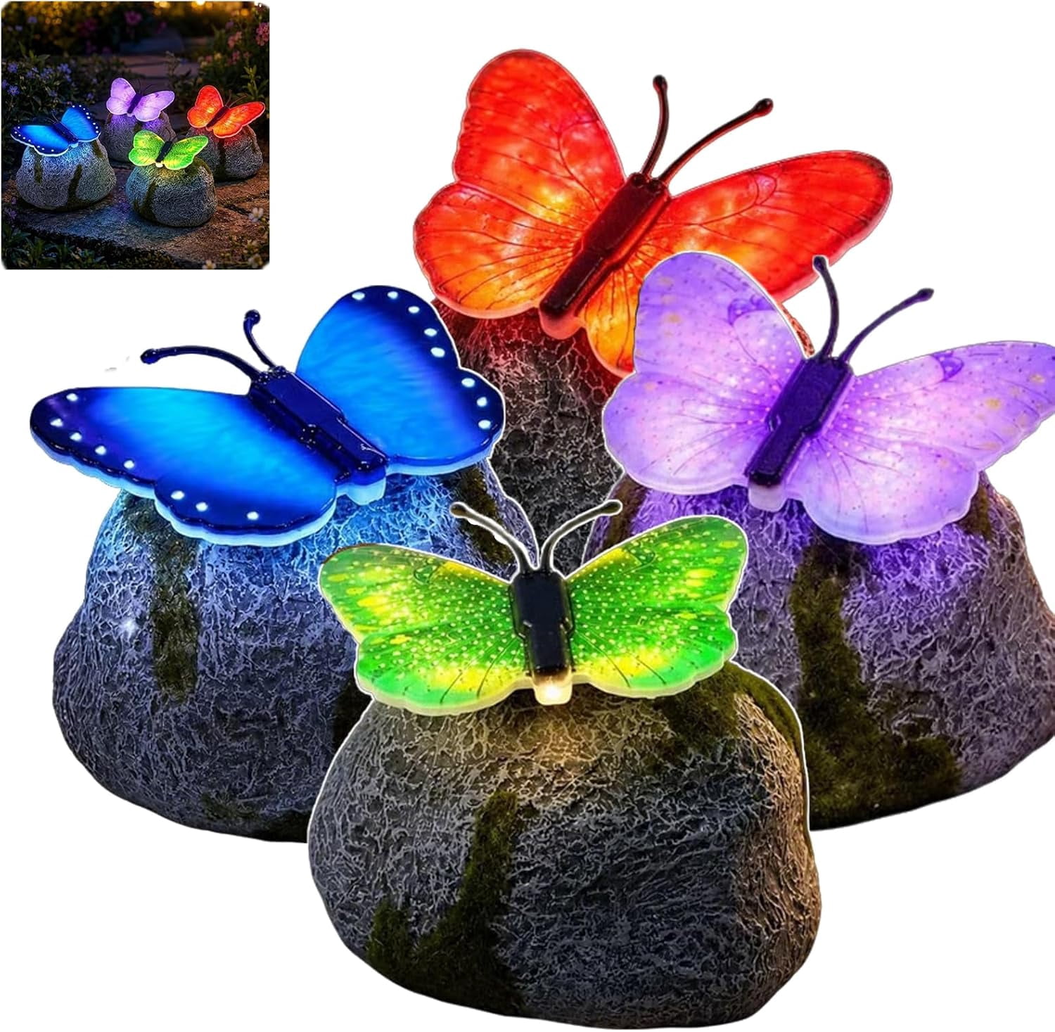 Illuminated Butterfly Stone Garden Light, Butterfly Solar Lights with ...