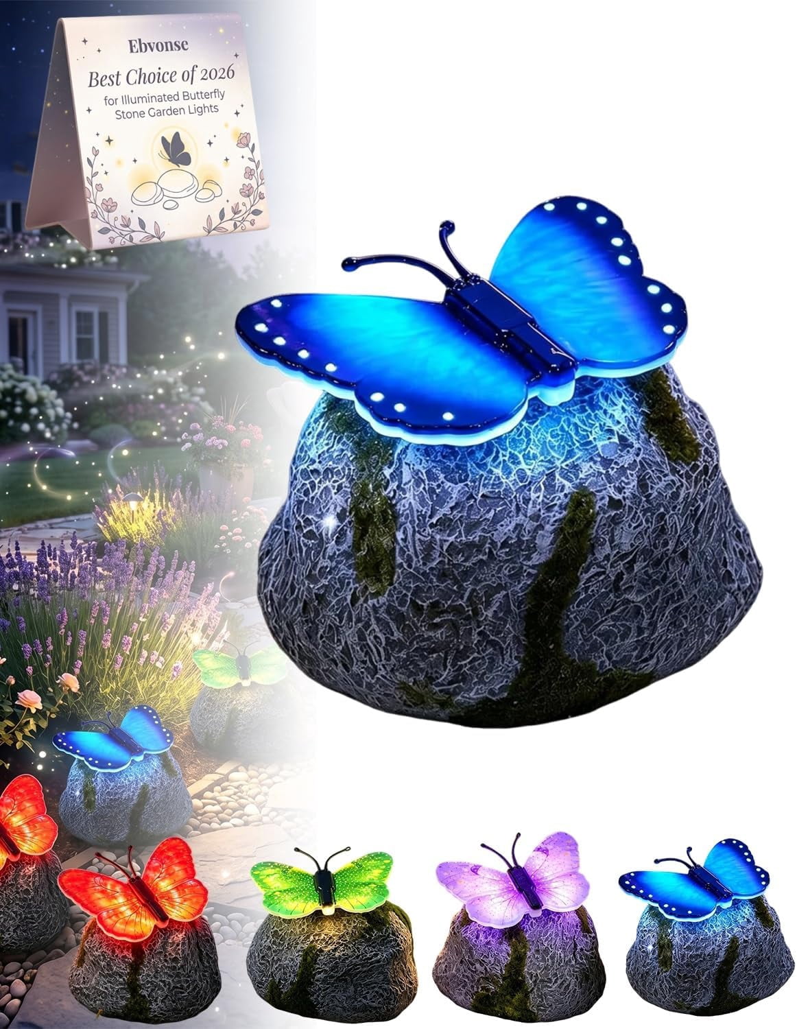 Illuminated Butterfly Stone Garden Light Outdoor Solar LED with ...