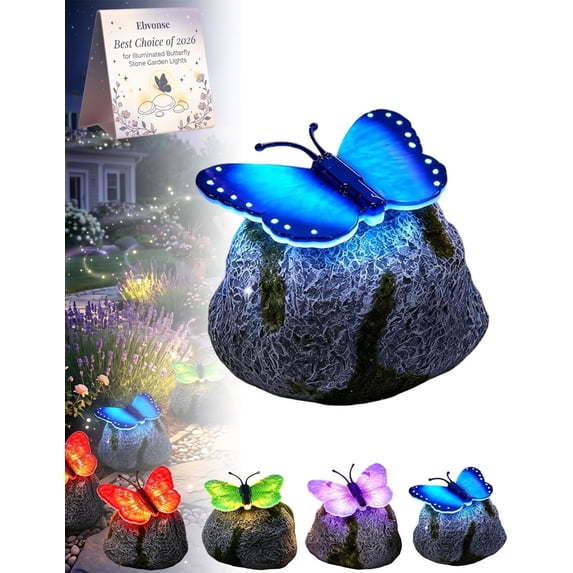 Illuminated Butterfly Stone Garden Light Outdoor Solar LED with ...