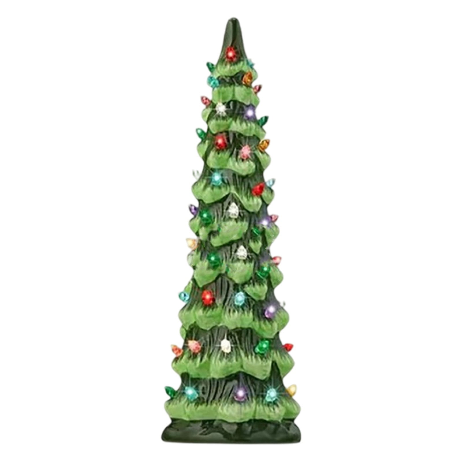 Illuminated Christmas Tree Resin Statue Lighting up Miniature Christmas ...
