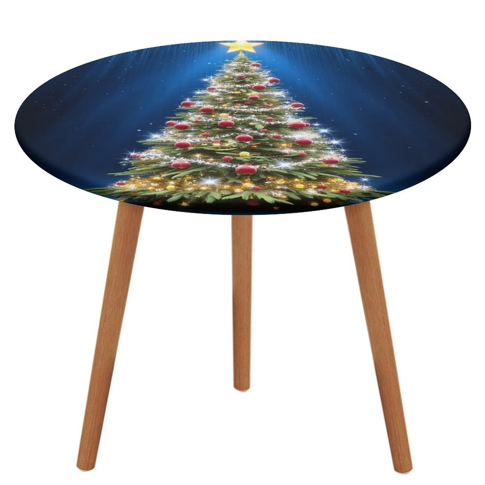 Illuminated Christmas Tree with Star Pattern Round Tablecloth ...