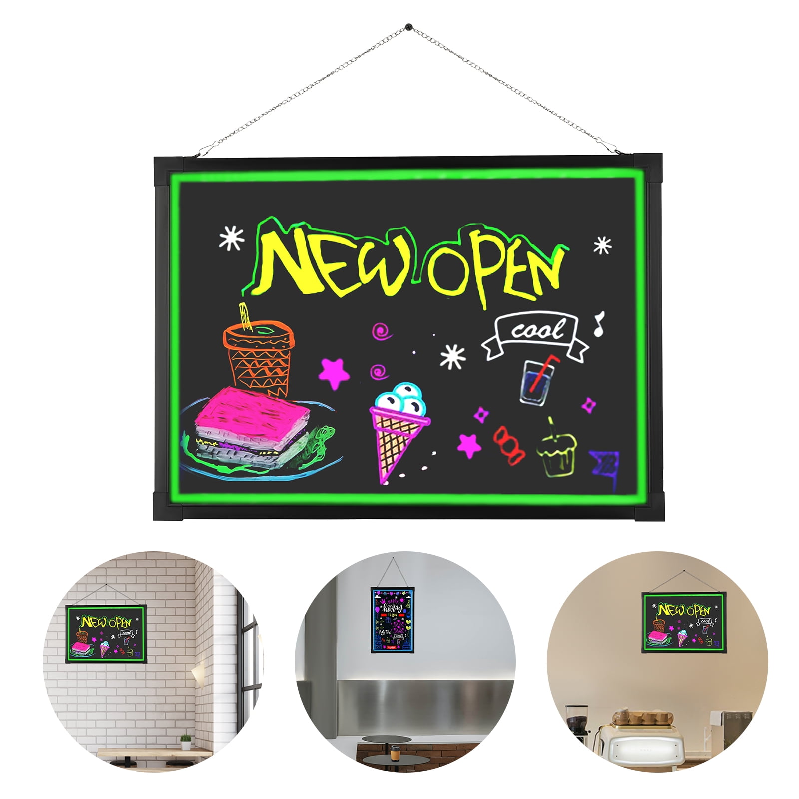 Illuminated LED Message Writing Board with Fluorescent Pens Remote ...