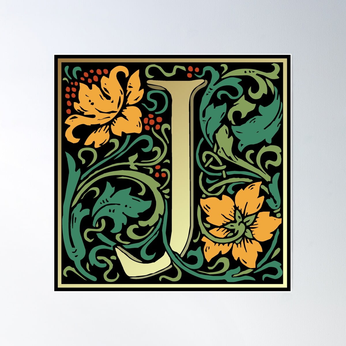 Illuminated Lettering William Morris Black Letter J Poster Wall Art ...