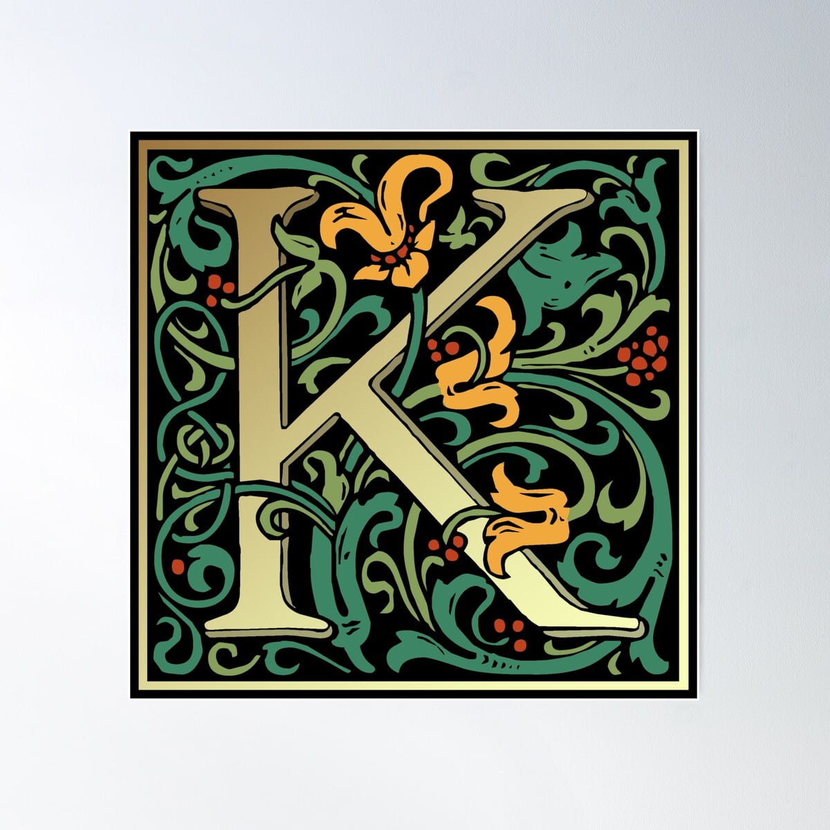 Illuminated Lettering William Morris Black Letter K Poster Wall Art ...