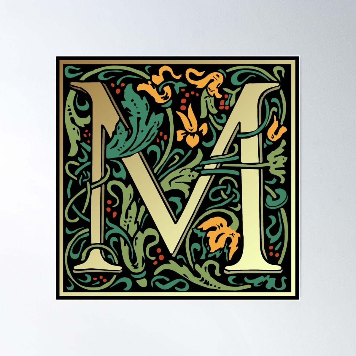 Illuminated Lettering William Morris Black Letter M Poster Wall Art ...