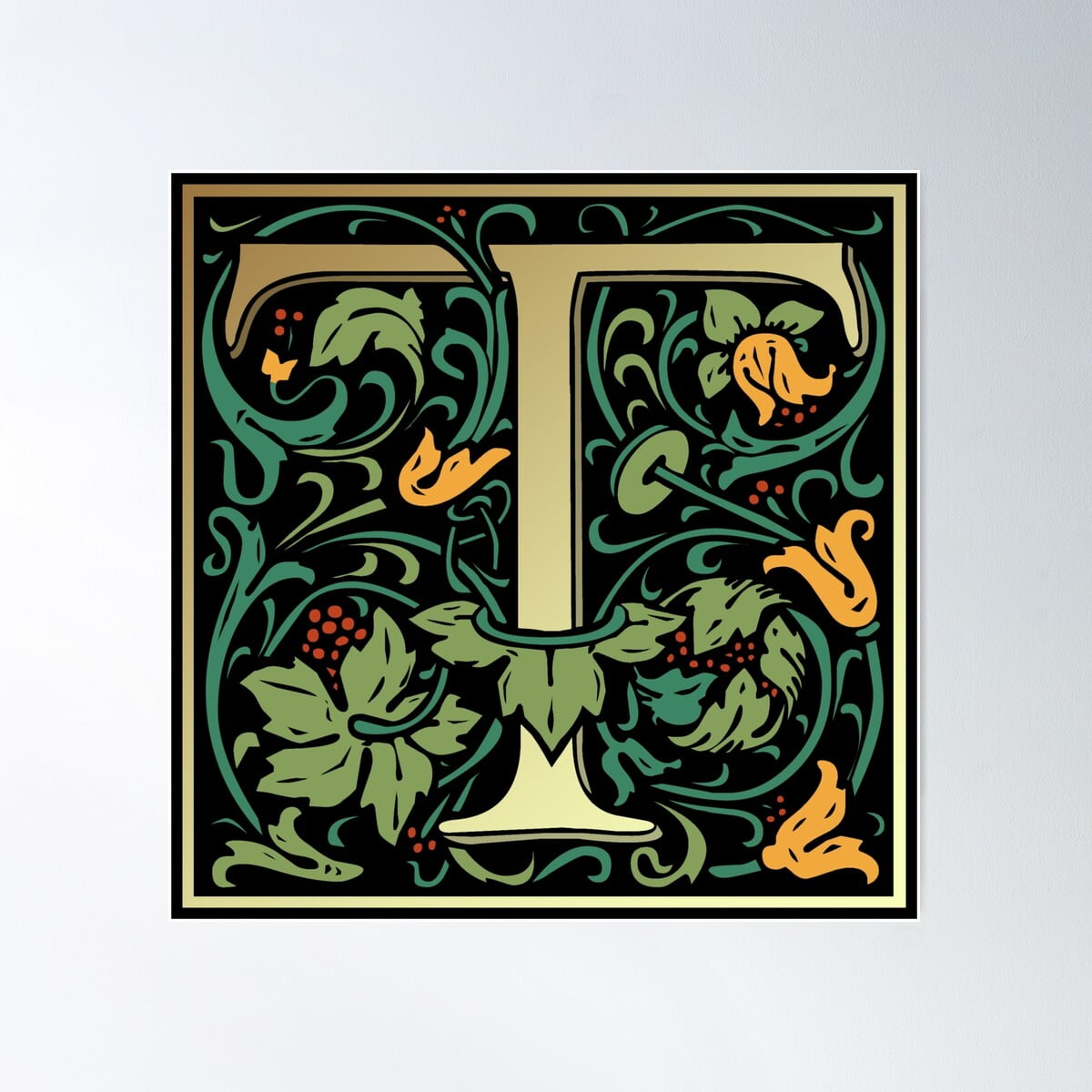 Illuminated Lettering William Morris Black Letter T Poster Wall Art ...