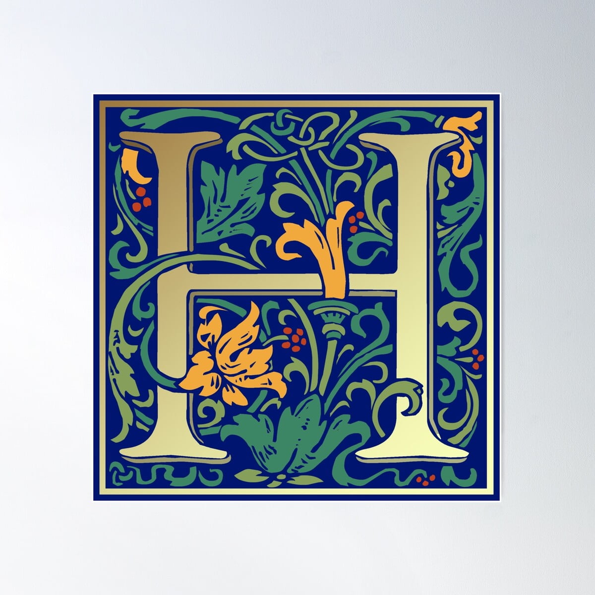 Illuminated Lettering William Morris Blue Letter H Poster Wall Art ...
