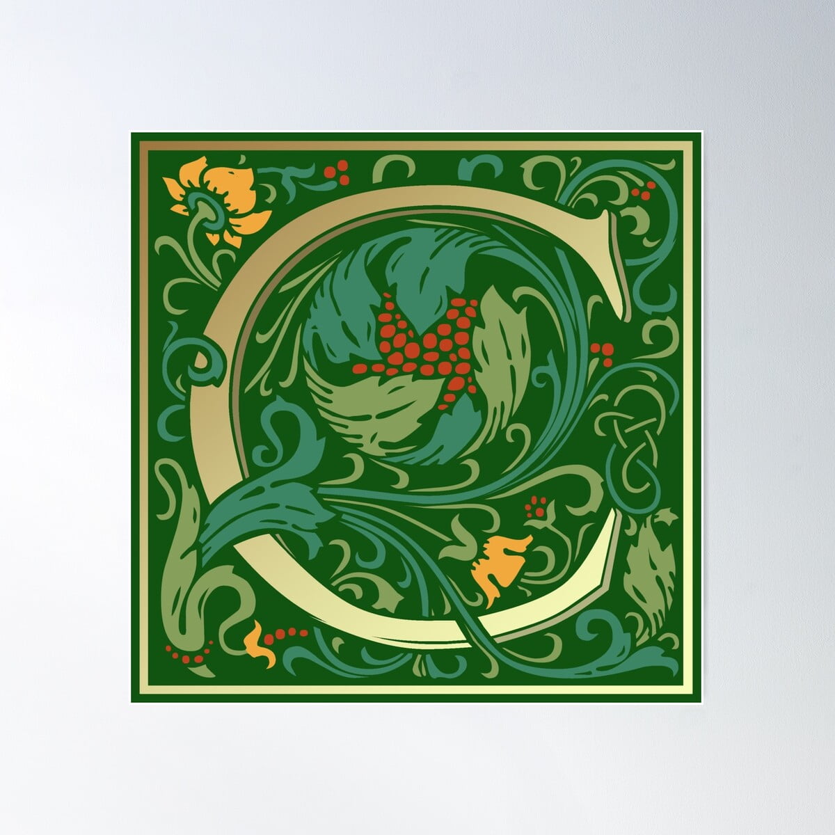 Illuminated Lettering William Morris Green Letter C Poster Wall Art ...
