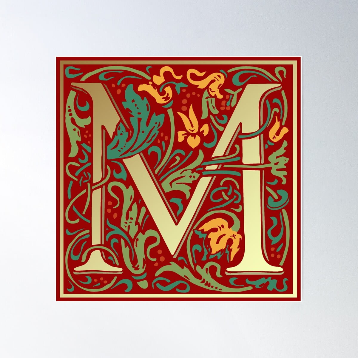 Illuminated Lettering William Morris Red Letter M Poster Wall Art ...