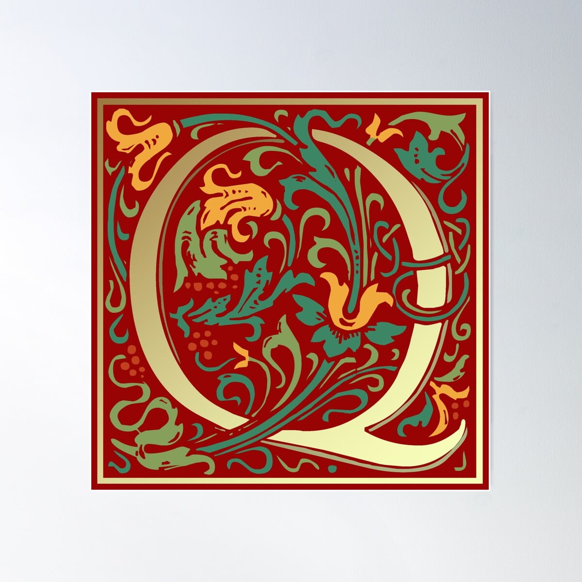 Illuminated Lettering William Morris Red Letter Q Poster Wall Art ...
