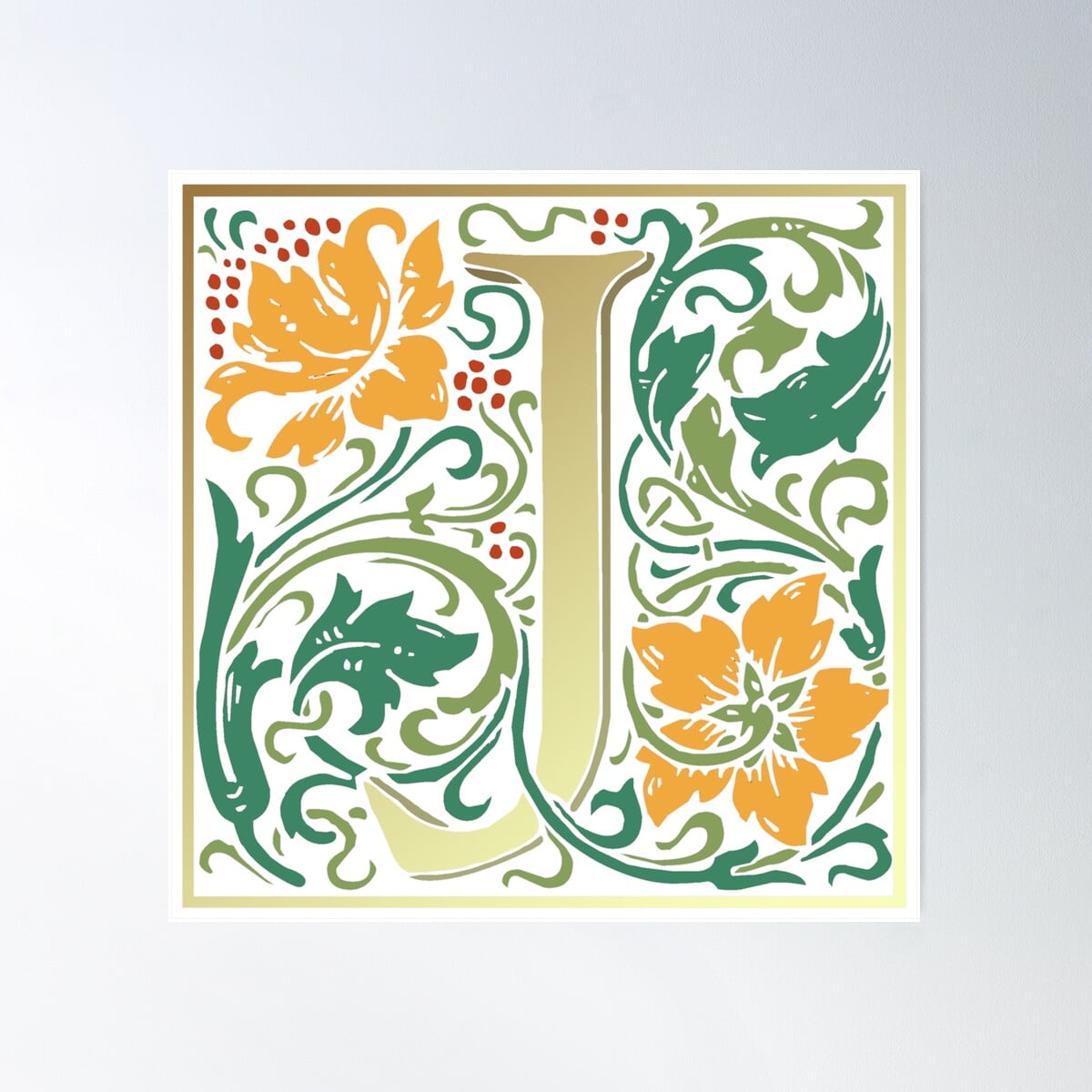 Illuminated Lettering William Morris White Letter J Poster Wall Art ...