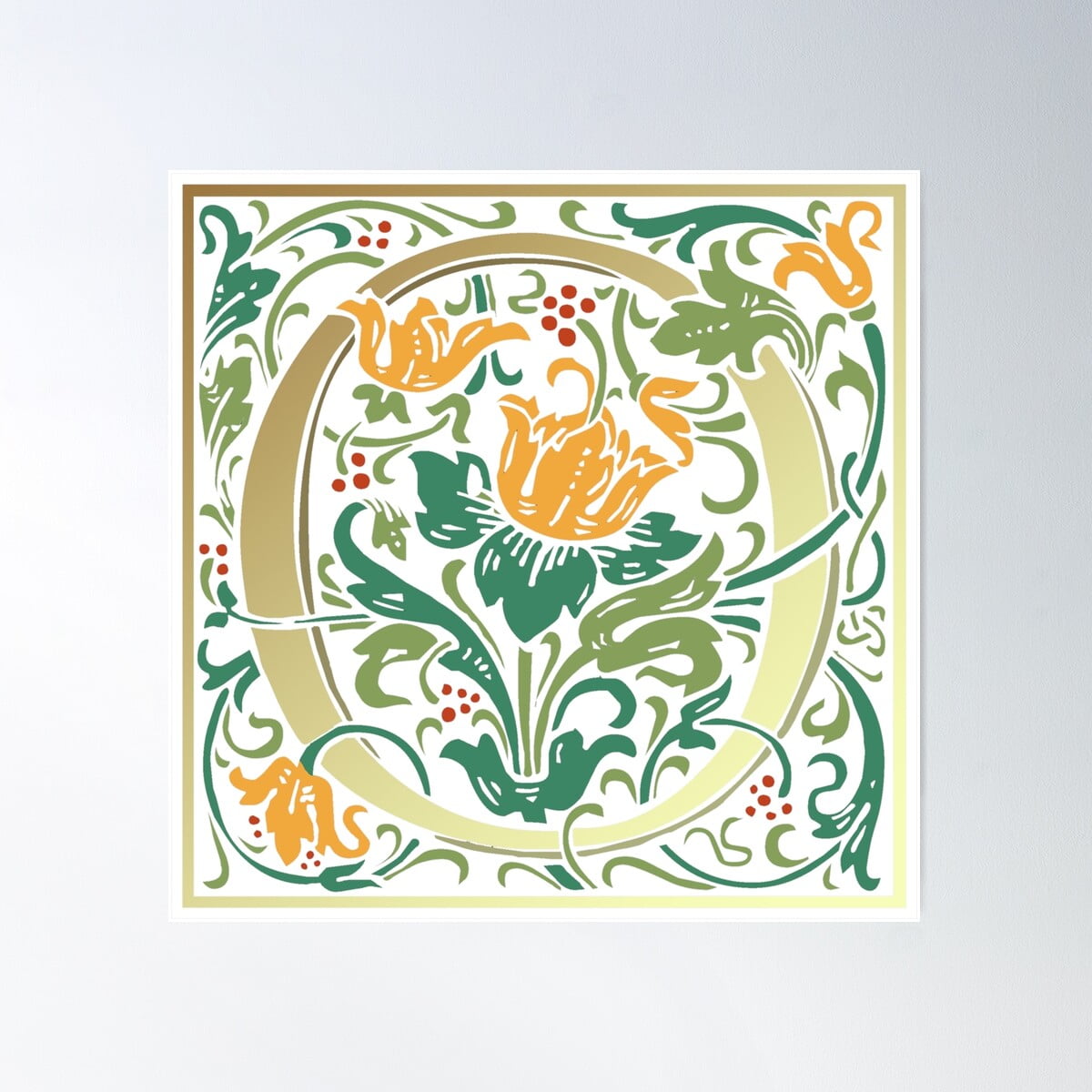 Illuminated Lettering William Morris White Letter O Poster Wall Art ...