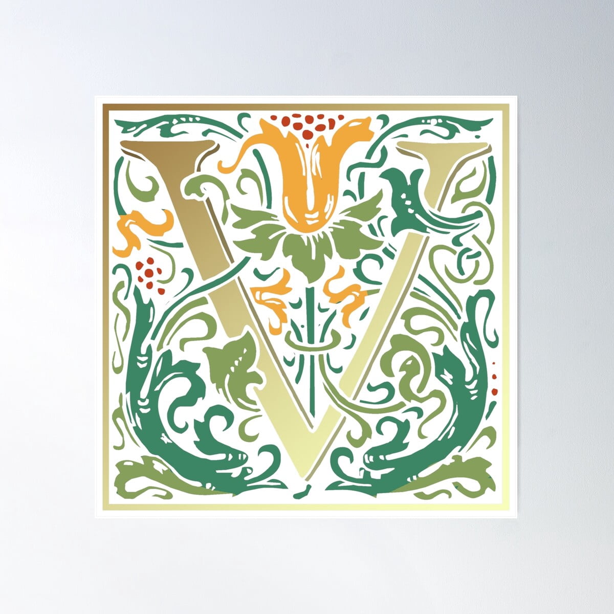 Illuminated Lettering William Morris White Letter V Poster Wall Art ...