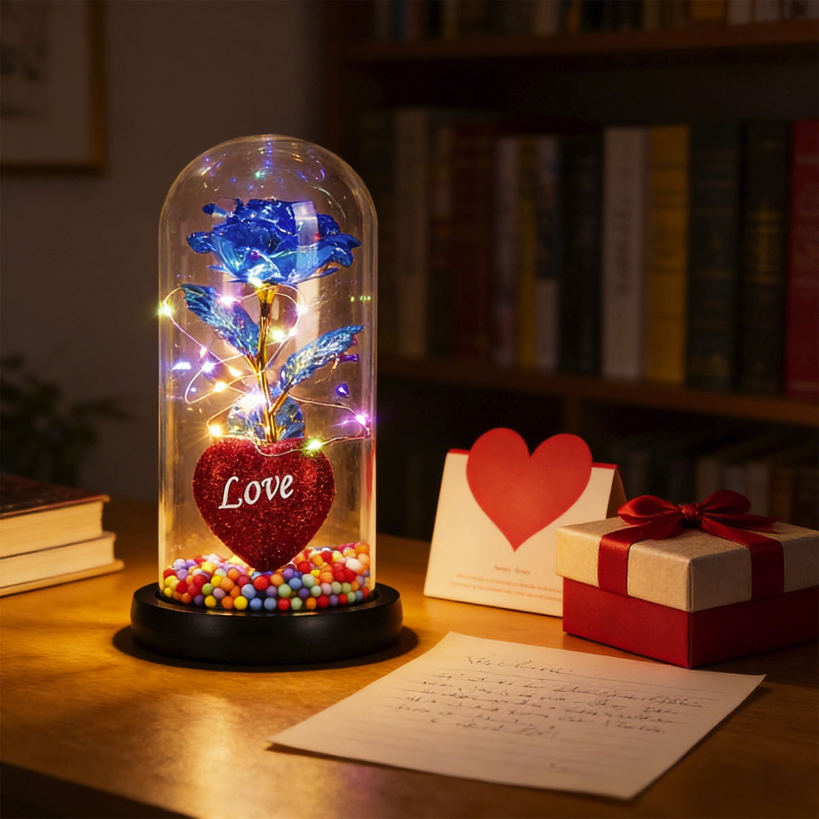 Illuminated Preserved Rose in Glass Dome with Butterfly Decor Romantic ...