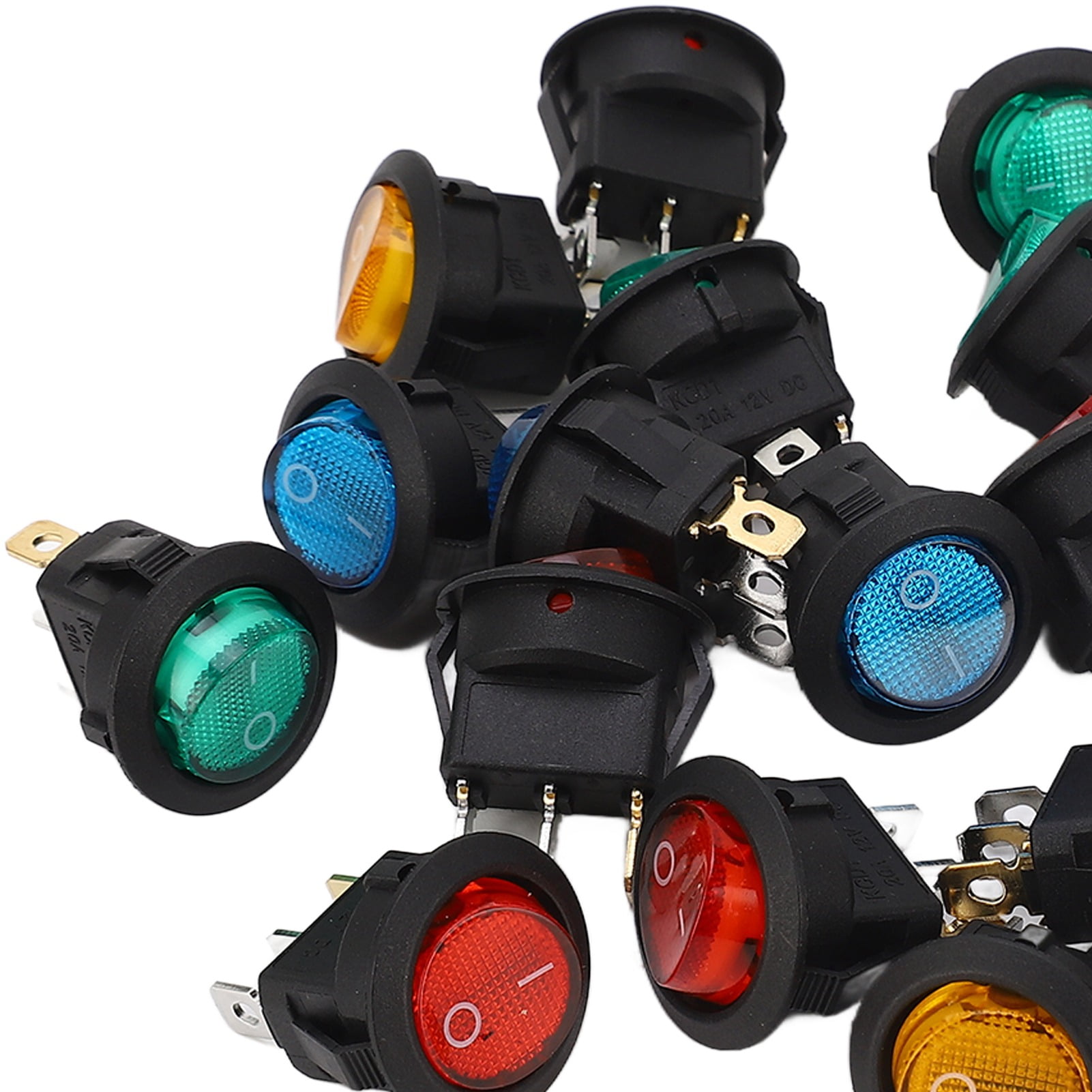 Illuminated Round Rocker Switch, 12V Vehicle, 2 Position, 20pcs ...