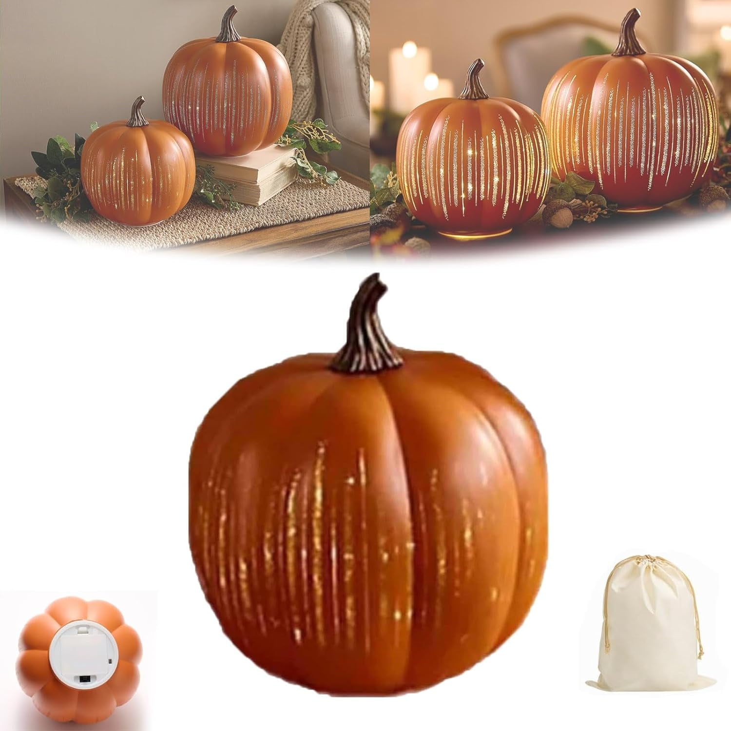 Illuminated Starry Night Glass Pumpkins, Cherishous Twinkle LED Light ...