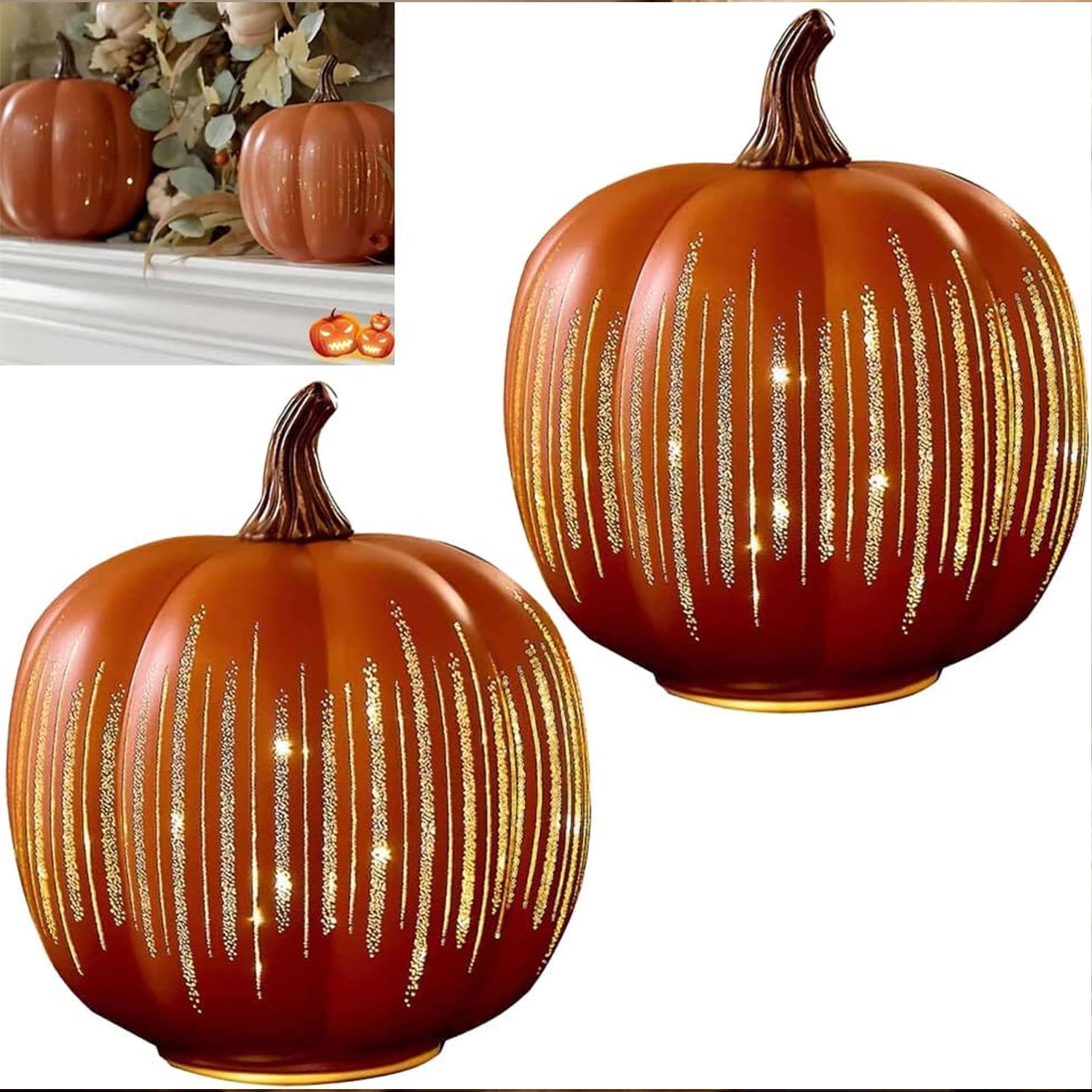 Illuminated Starry Night Glass Pumpkins, Twinkle Light Pumpkins, One ...
