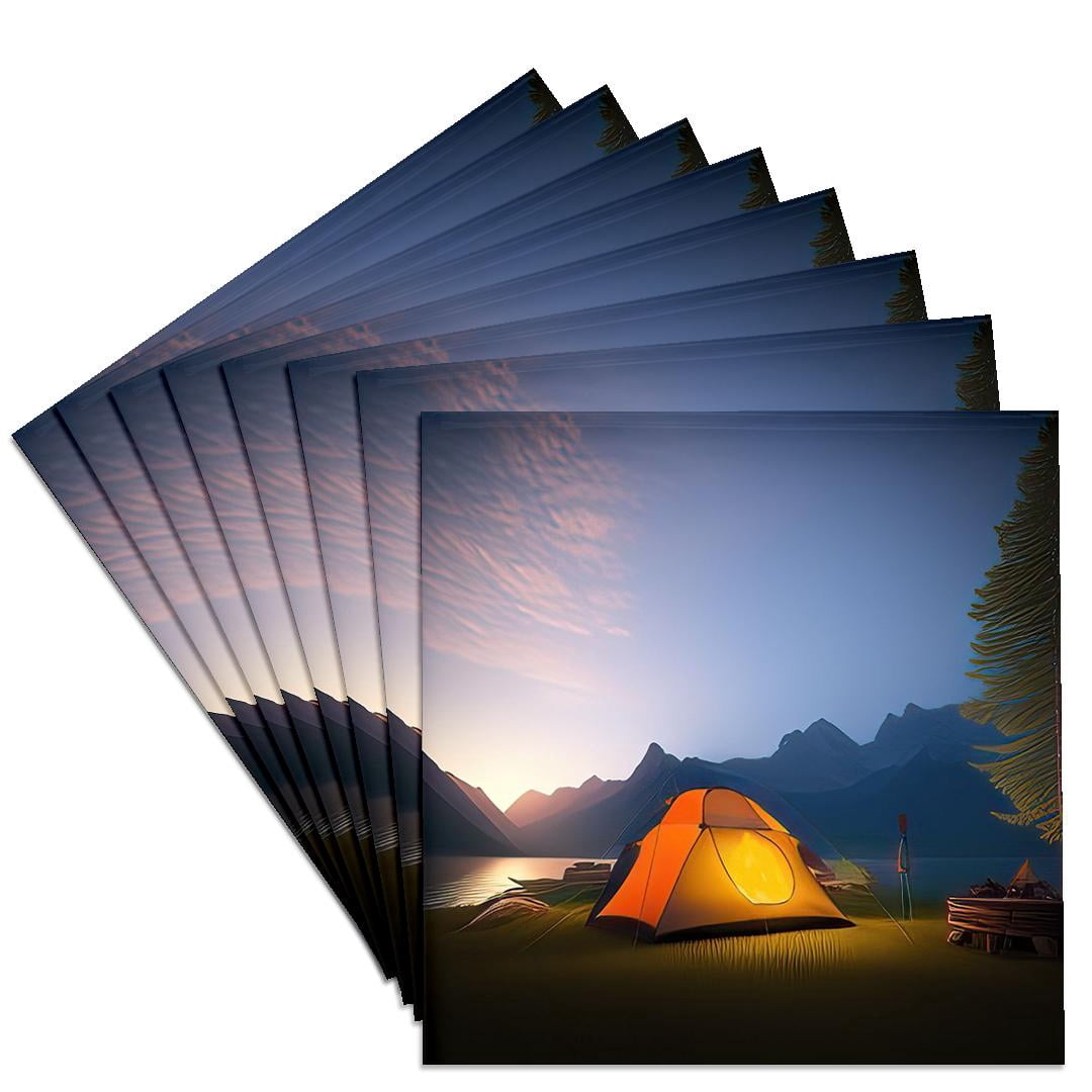 3drose, Illuminated Tent by the Mountain Lake. Romantic Art for Happy ...