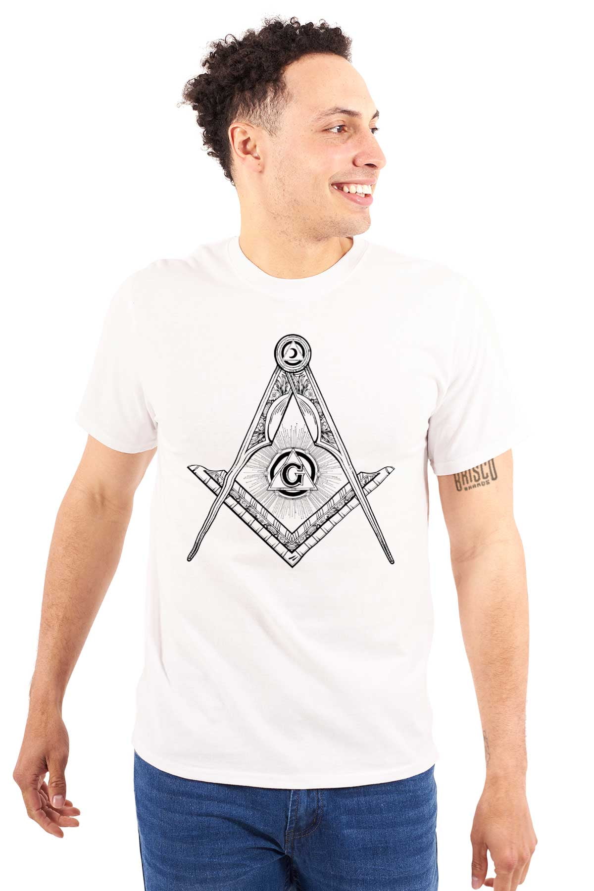 Illuminati Masonic Square Compass Men's Graphic T Shirt Tees Brisco ...